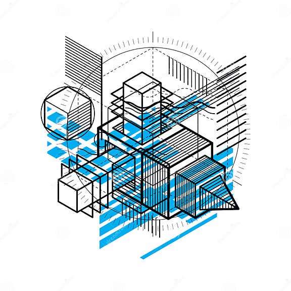 Abstract Isometrics Background, 3d Vector Layout. Composition of Stock ...