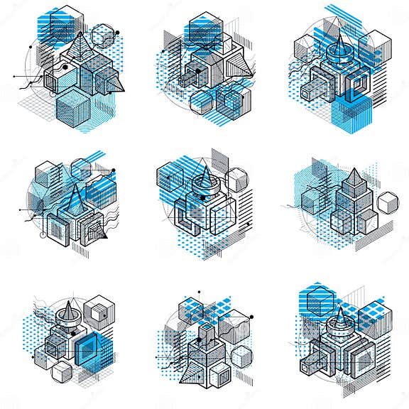 Abstract Isometrics Backgrounds, 3d Vector Layout. Compositions Stock ...