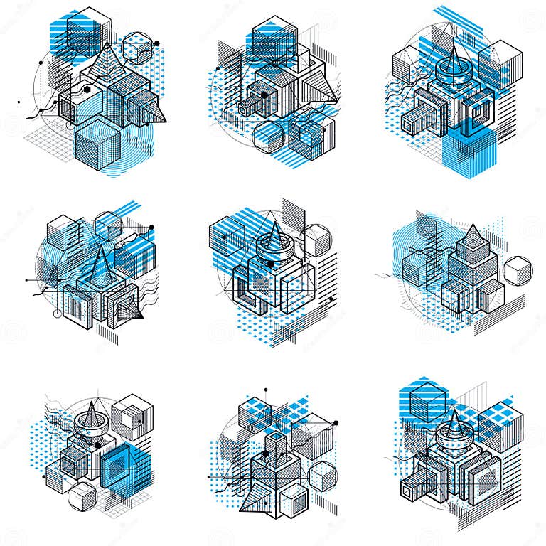 Abstract Isometrics Backgrounds, 3d Vector Layout. Compositions Stock ...