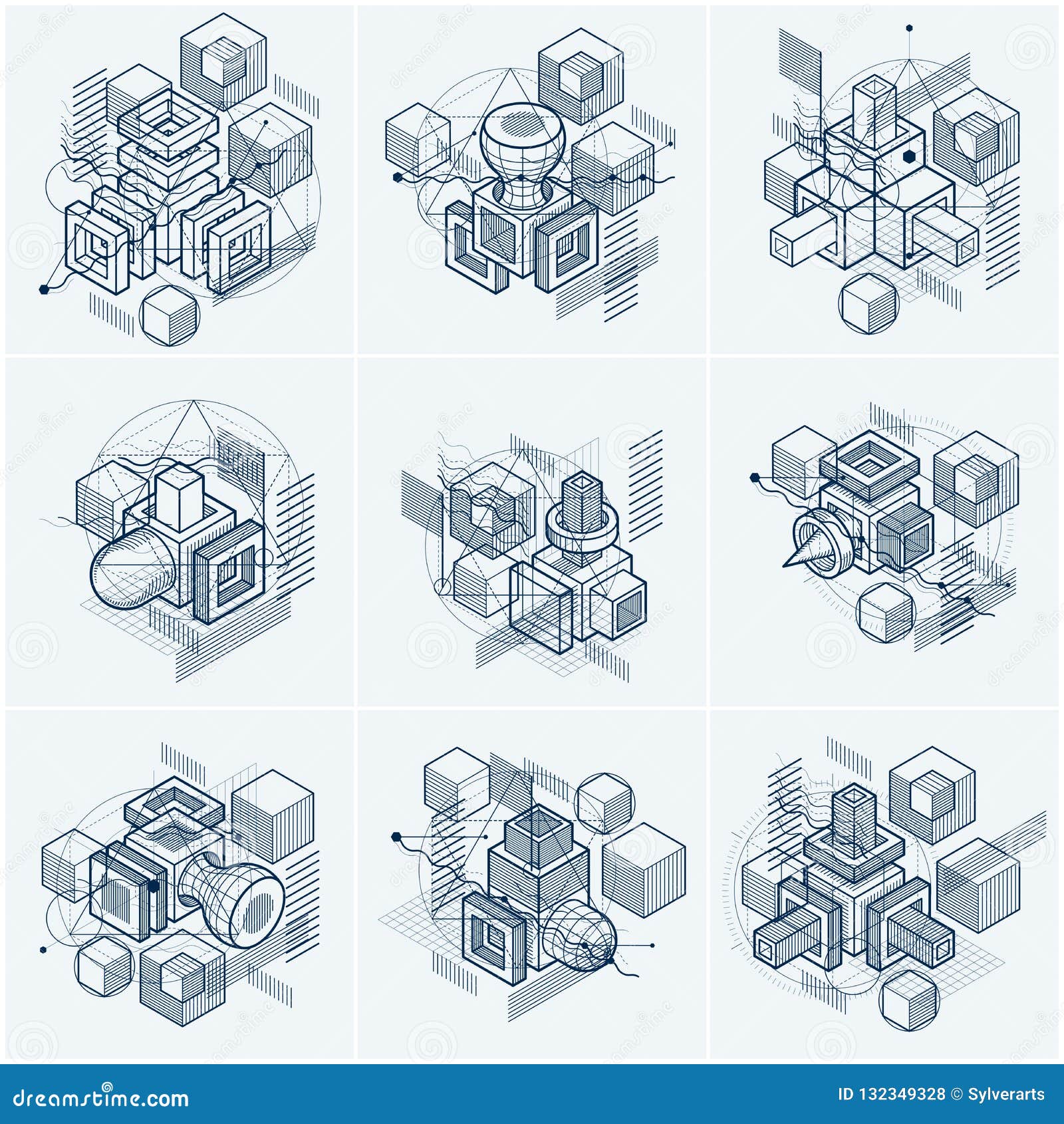 Abstract Isometrics Backgrounds, 3d Vector Layout. Compositions Stock ...