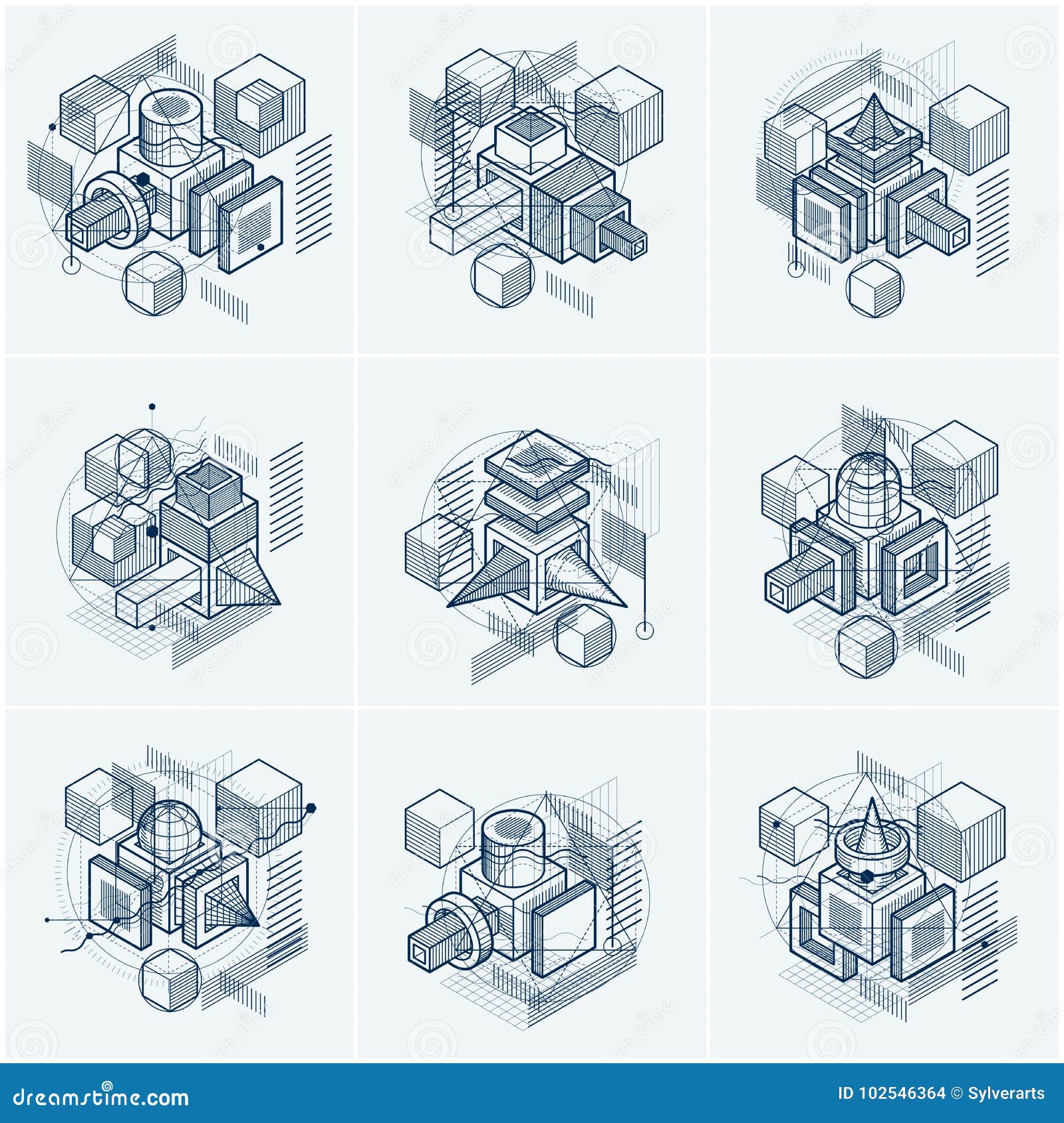 Abstract Isometrics Backgrounds, 3d Vector Layout. Compositions Stock ...