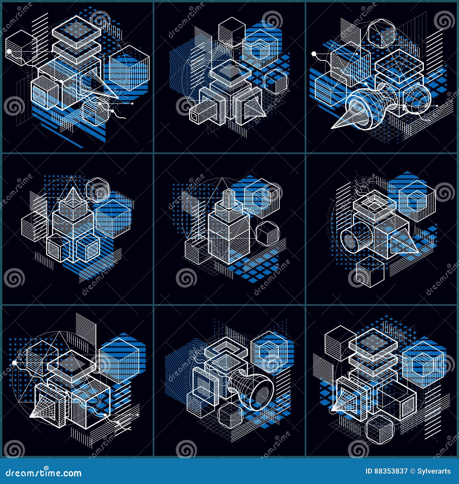 Abstract Isometrics Backgrounds, 3d Vector Layout. Compositions Stock ...