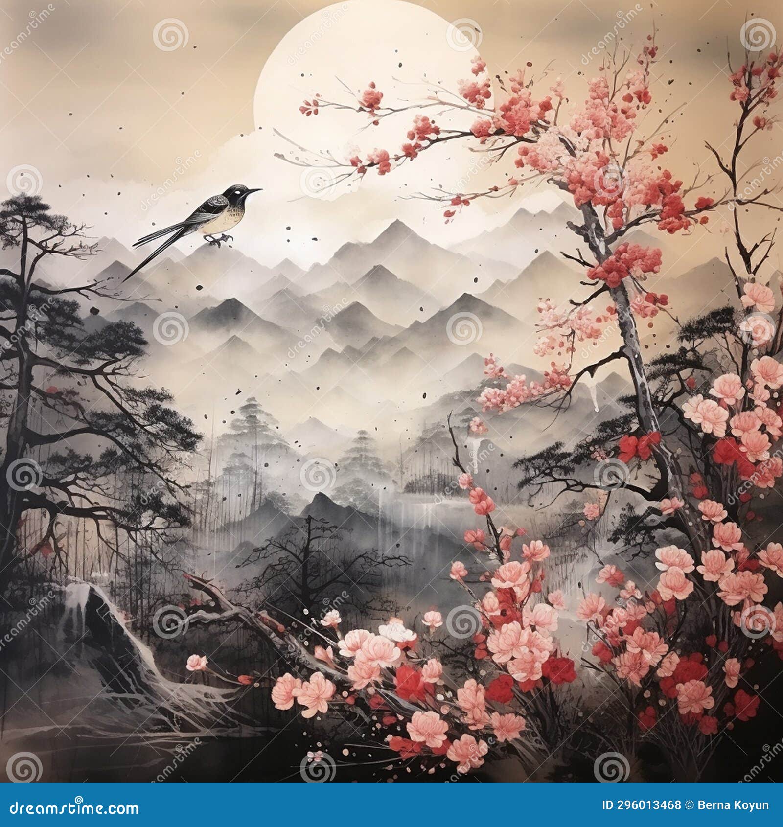 Abstract Japanese Ink Wash Art Stock Illustration - Illustration of ...