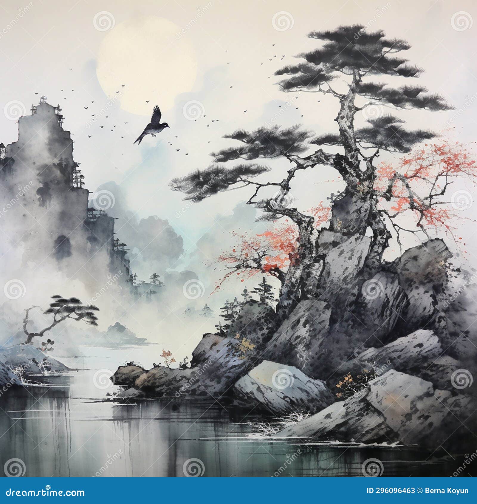 Abstract Japanese Ink Wash Art Stock Illustration - Illustration of ...