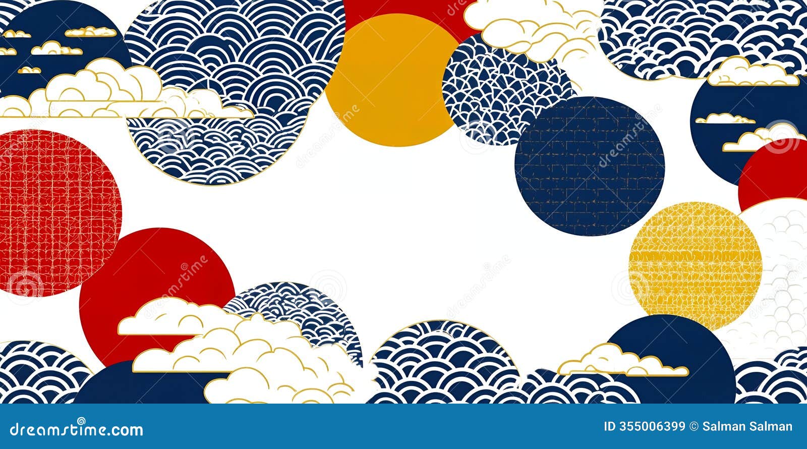 Abstract Japanese Inspired Design Circular Patterns Waves Clouds Red ...