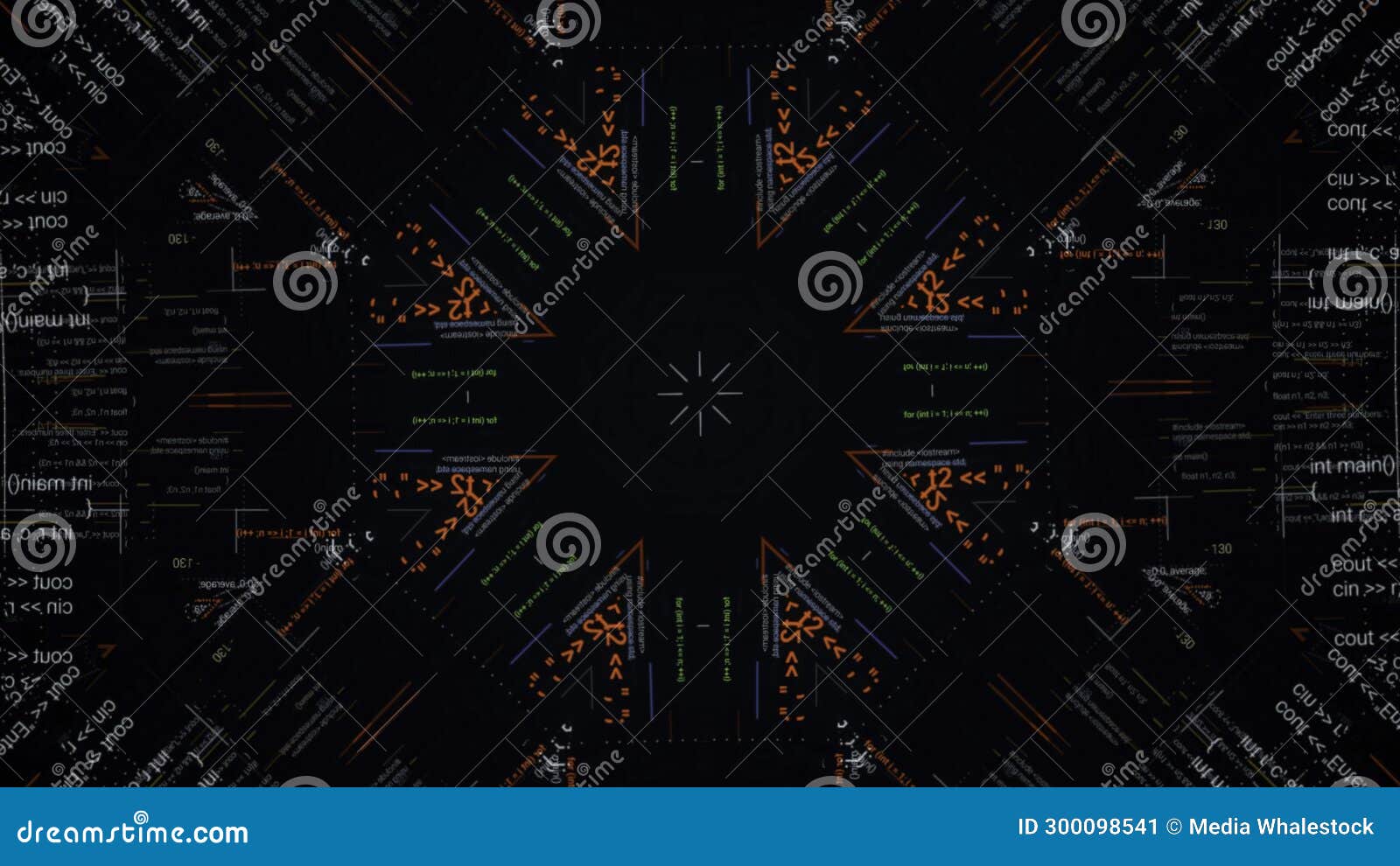 Abstract Kaleidoscopic Formula Algebra And Computer Code Animation Computer Code Running In A