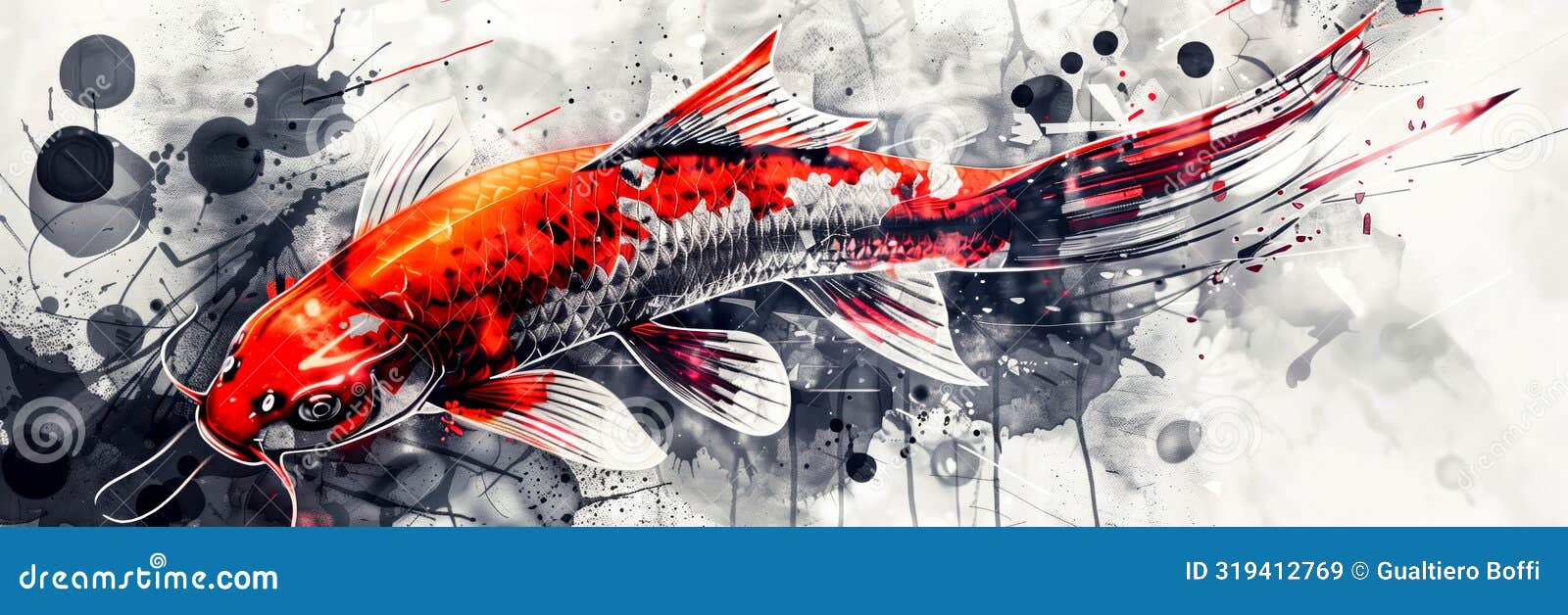 Abstract Koi Fish in Dynamic Watercolor Composition Stock Illustration ...