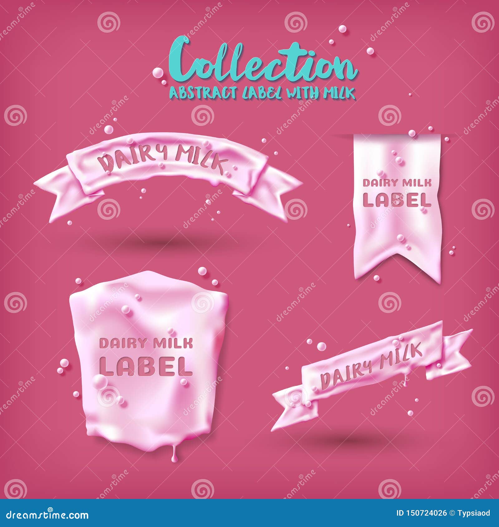 Abstract Label with Pink Milk for Advertising and Packaging Design ...
