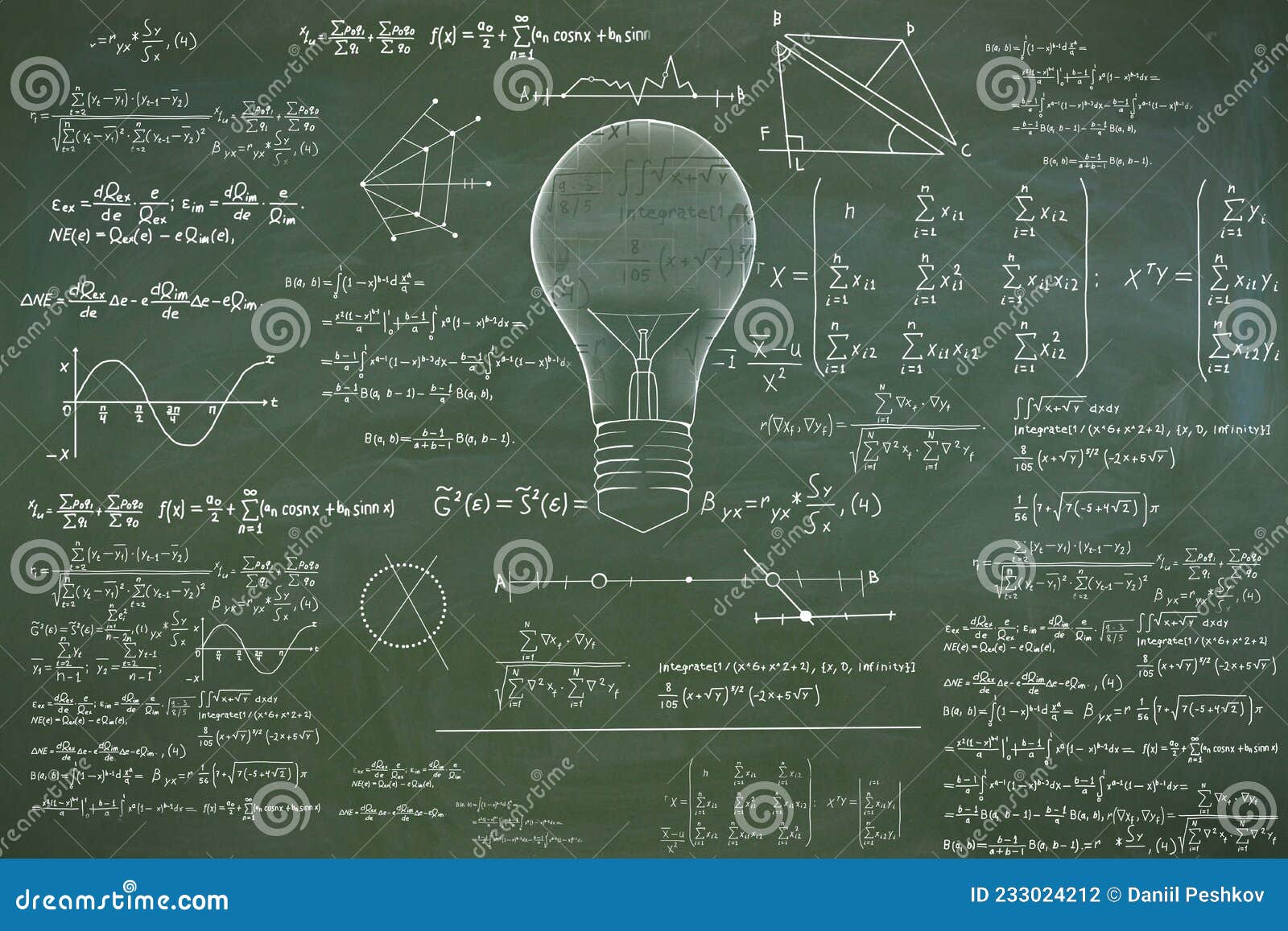 Abstract Lamp Sketch with Mathematical Formulas on Chalkboard ...
