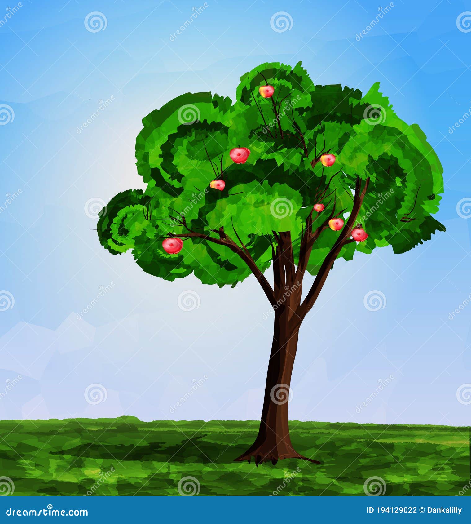 Abstract Landscape with Apple Tree Stock Vector - Illustration of ...