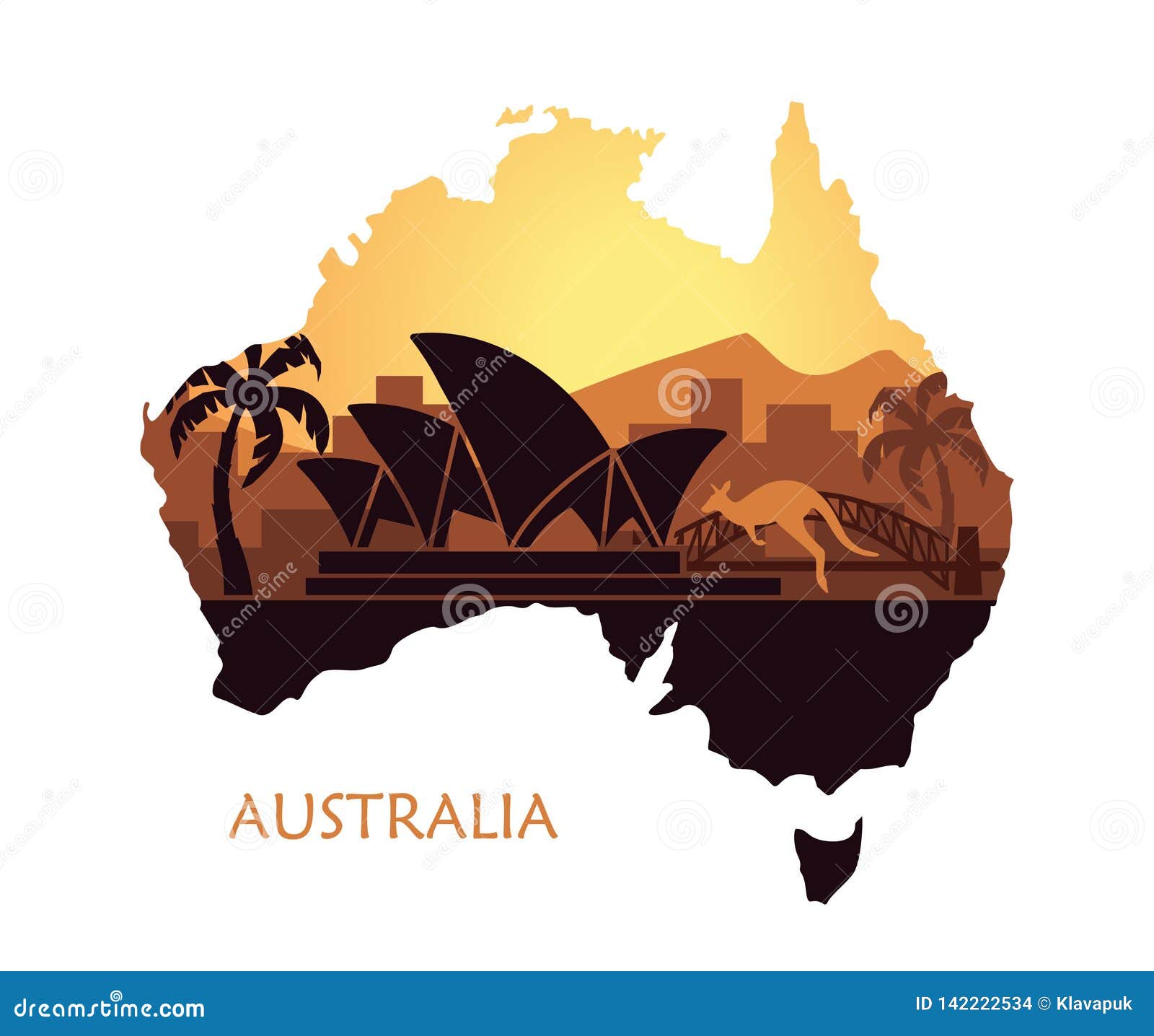 Abstract Landscape of Australia at Sunset. Vector Illustration in the ...