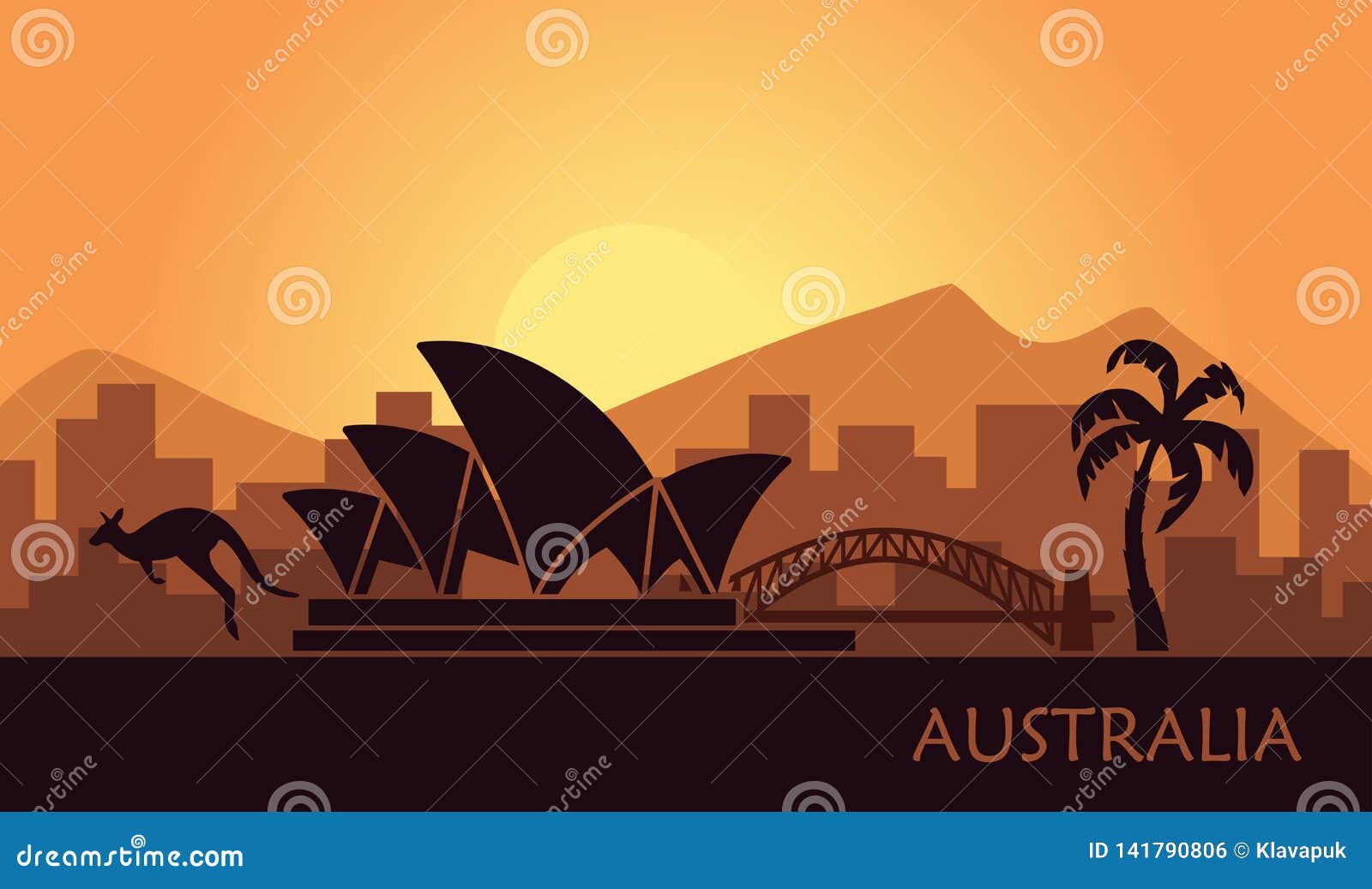 Australian Landscape With Kangaroo And Ayers Rock Cartoon Vector ...