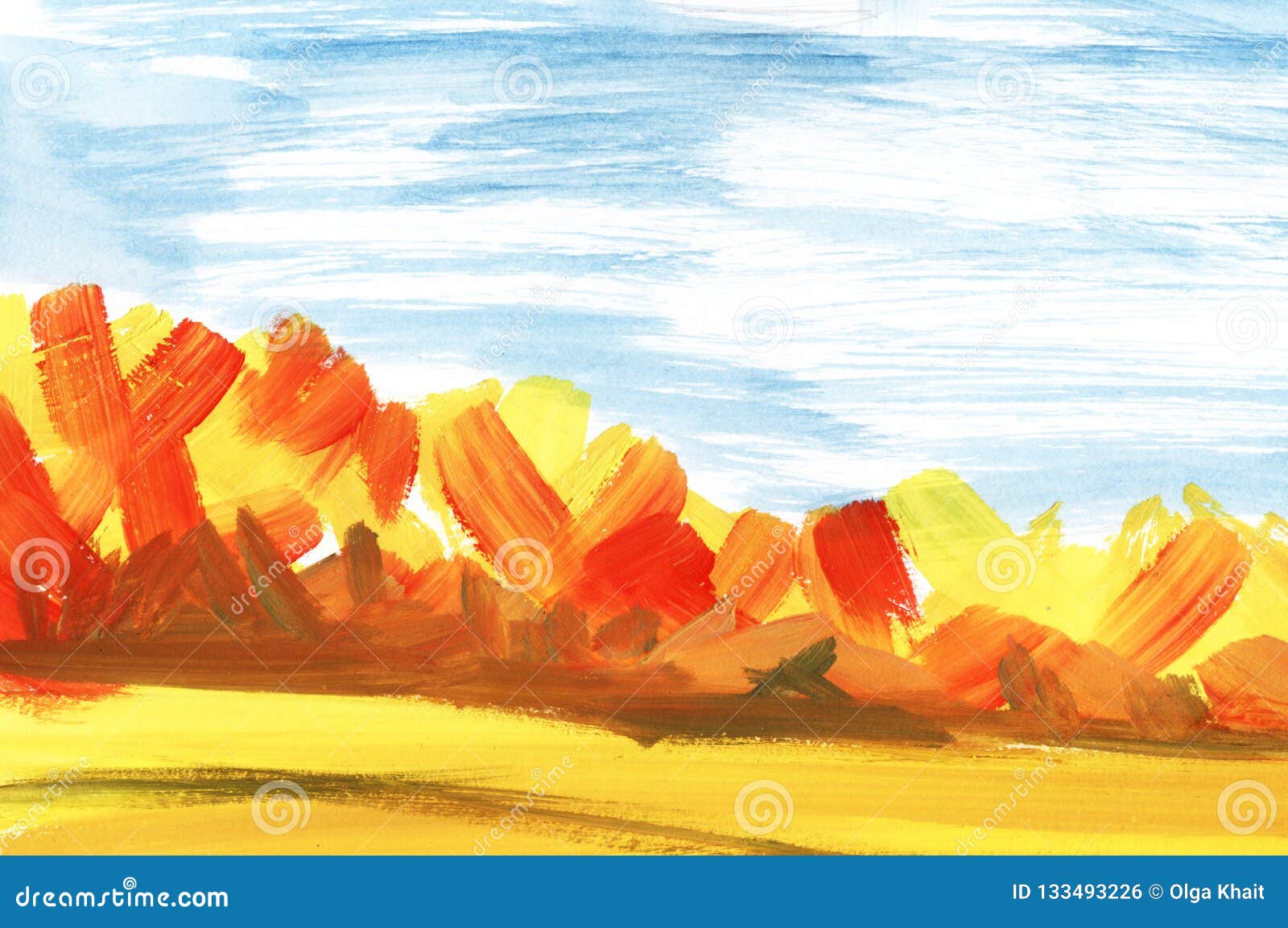 Abstract Landscape. Autumn Forest Under Blue Sky and Fields Stock ...