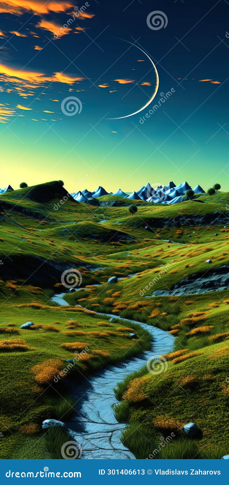 Abstract Landscape with Curved Paths Leading To Unknown Expanses Stock ...