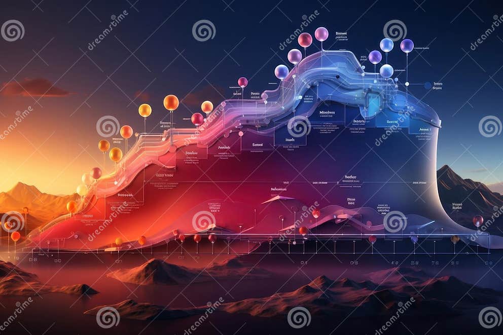 Abstract Landscape with 3D Shapes and Data Visualization Stock ...