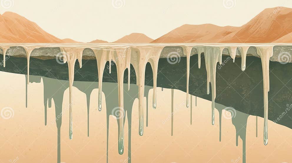 Abstract Landscape with Dripping Textures and Muted Colors Stock ...