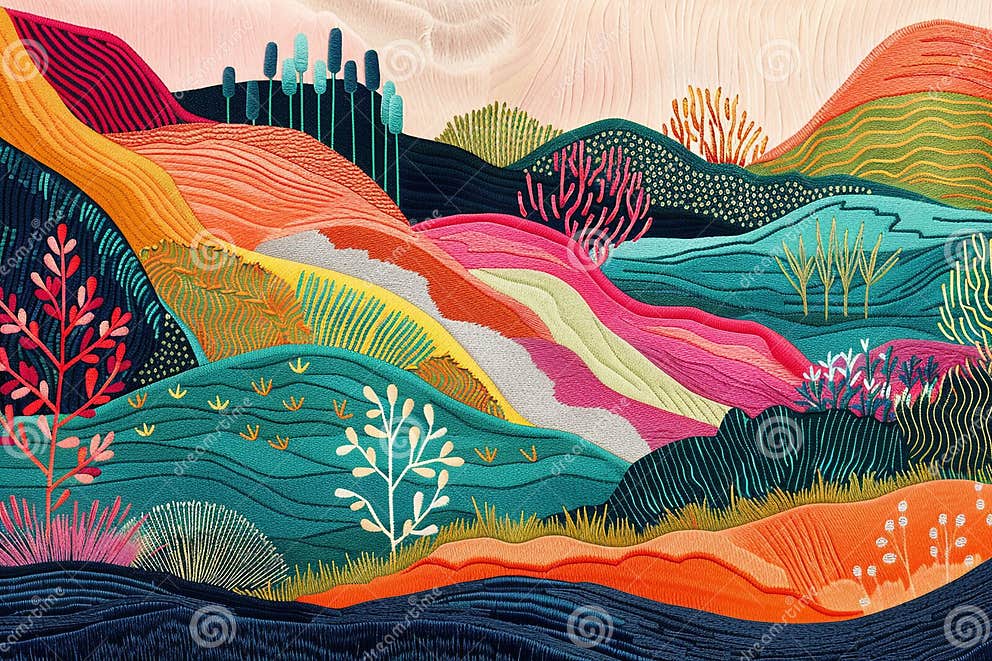 Abstract Landscape Embroidery Modern Landscape Embroidery Patterns 2D ...