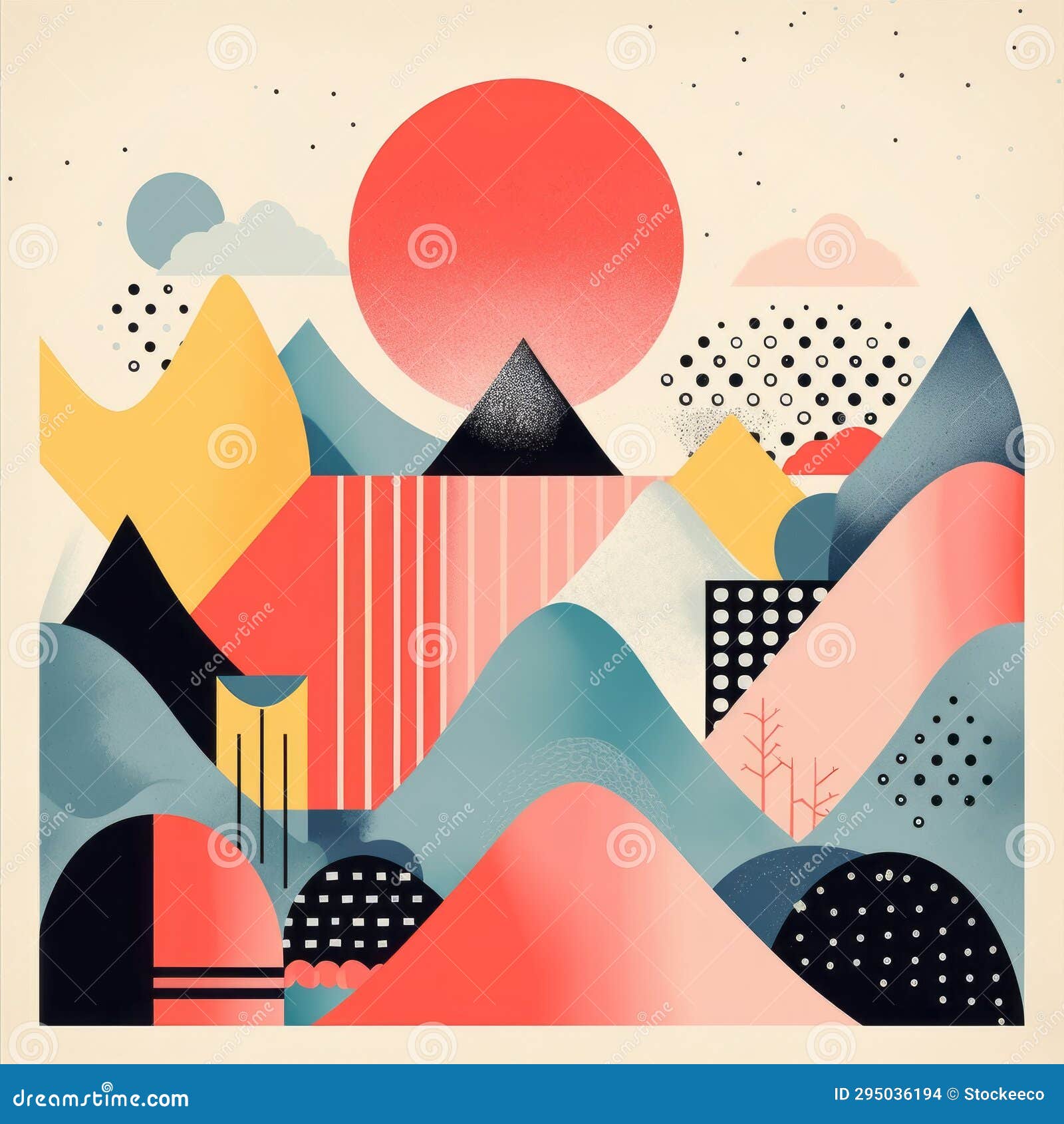 Abstract Landscape Illustration with Geometric Shapes and Patterns ...