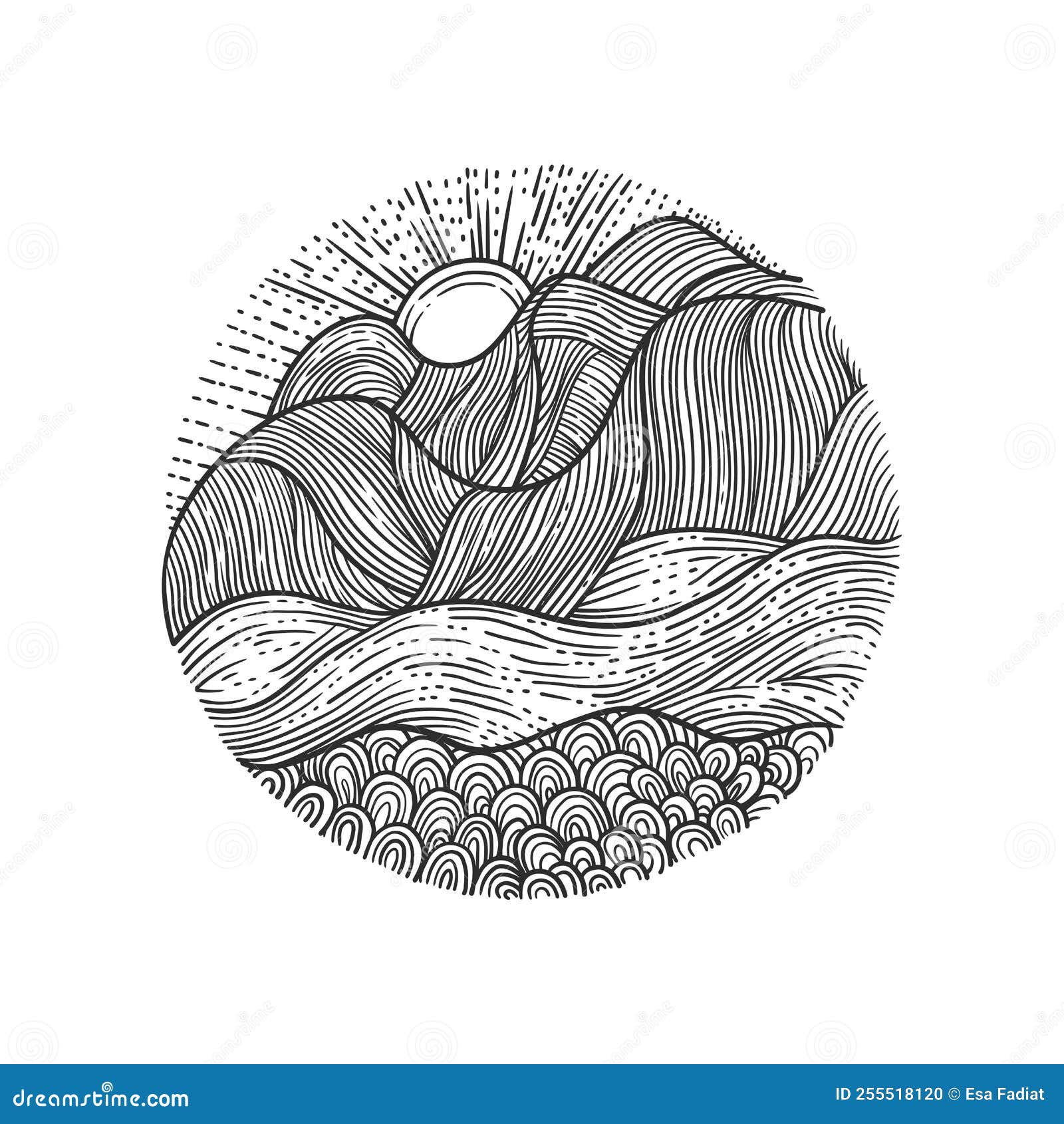 Abstract Landscape of a Mountain in Line Art Style Stock Vector ...
