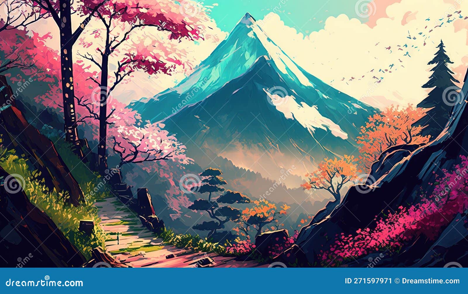 Abstract Landscape with Mountains in Japanese Style. Generative AI ...