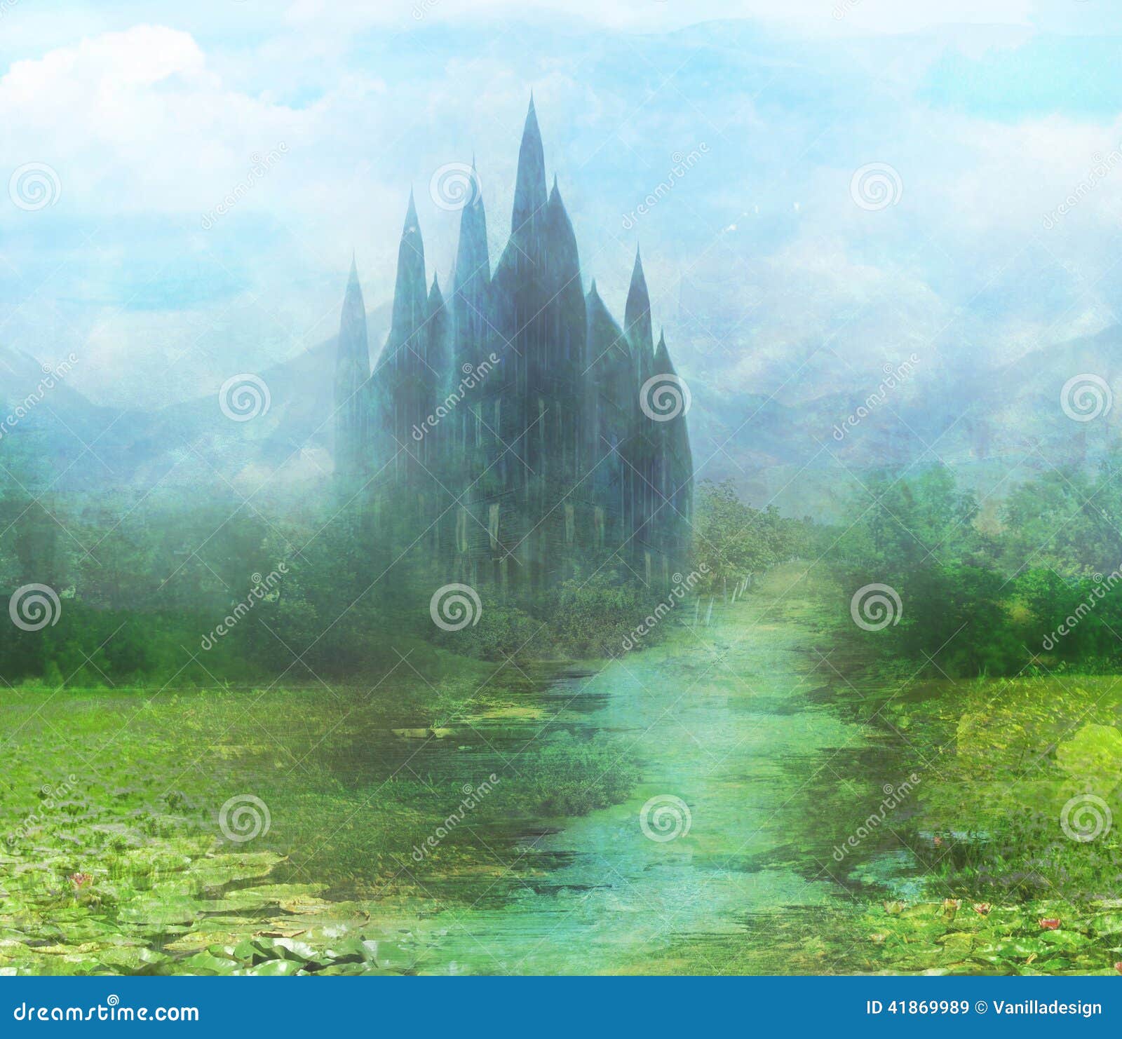 Abstract Landscape with Old Castle Stock Illustration - Illustration of ...