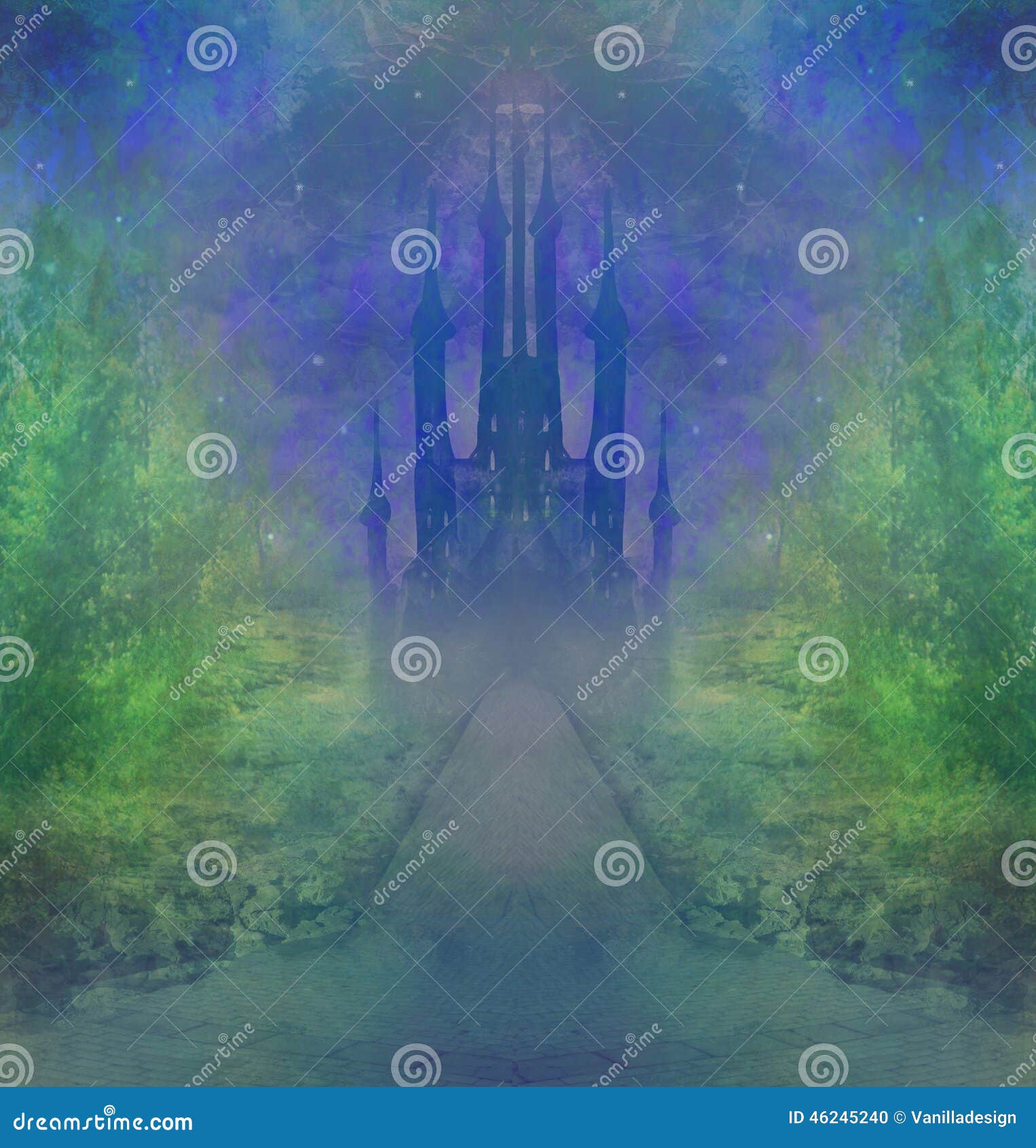 Abstract Landscape with Old Castle Stock Illustration - Illustration of ...