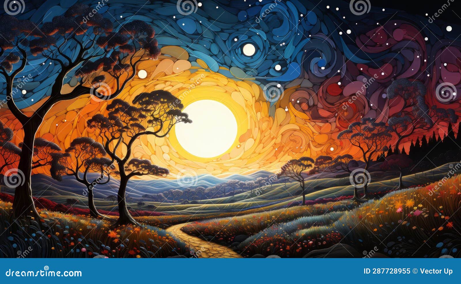 An Abstract Landscape in a Pointillism Style. Generative AI. Stock ...