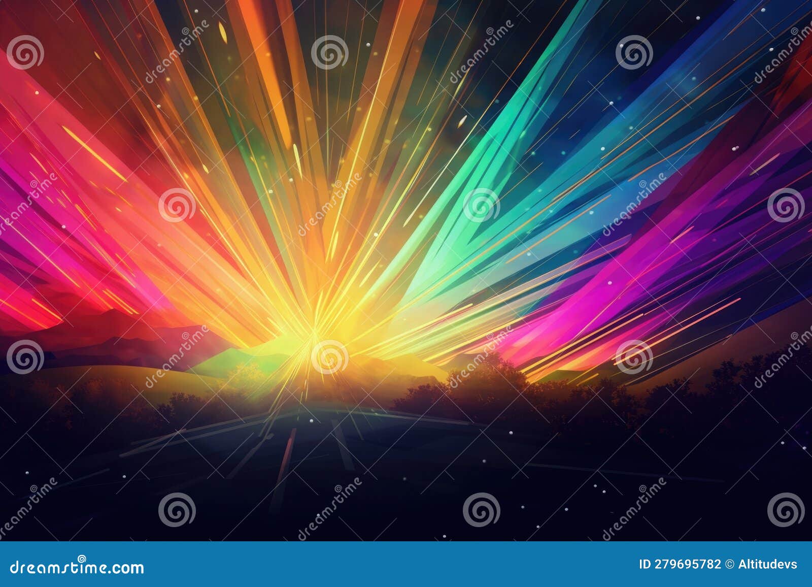 Abstract Landscape with Rays of Light and Prismatic Colors Stock ...