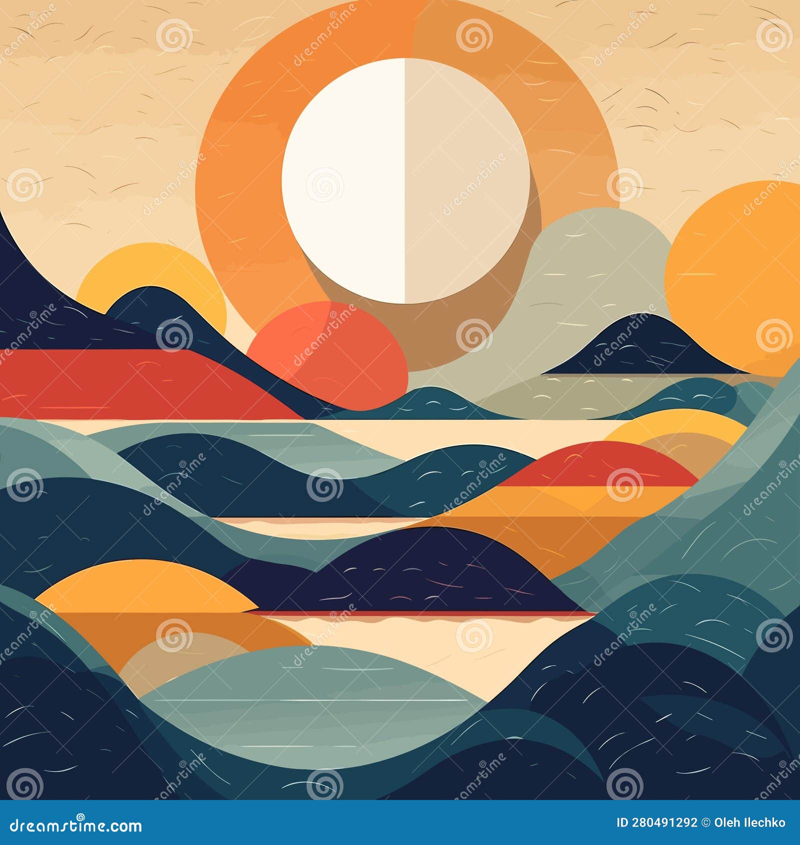 Abstract Landscape Sunset Pattern Vector Illustration Illustration ...