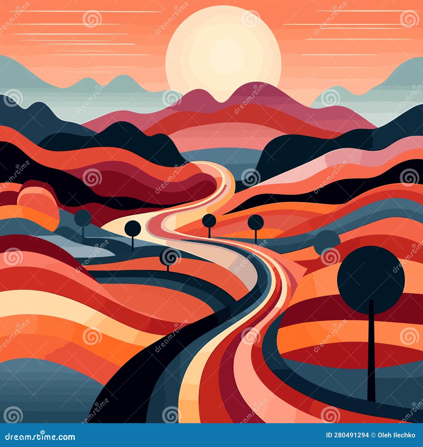 Abstract Landscape Sunset Pattern Vector Illustration Illustration ...