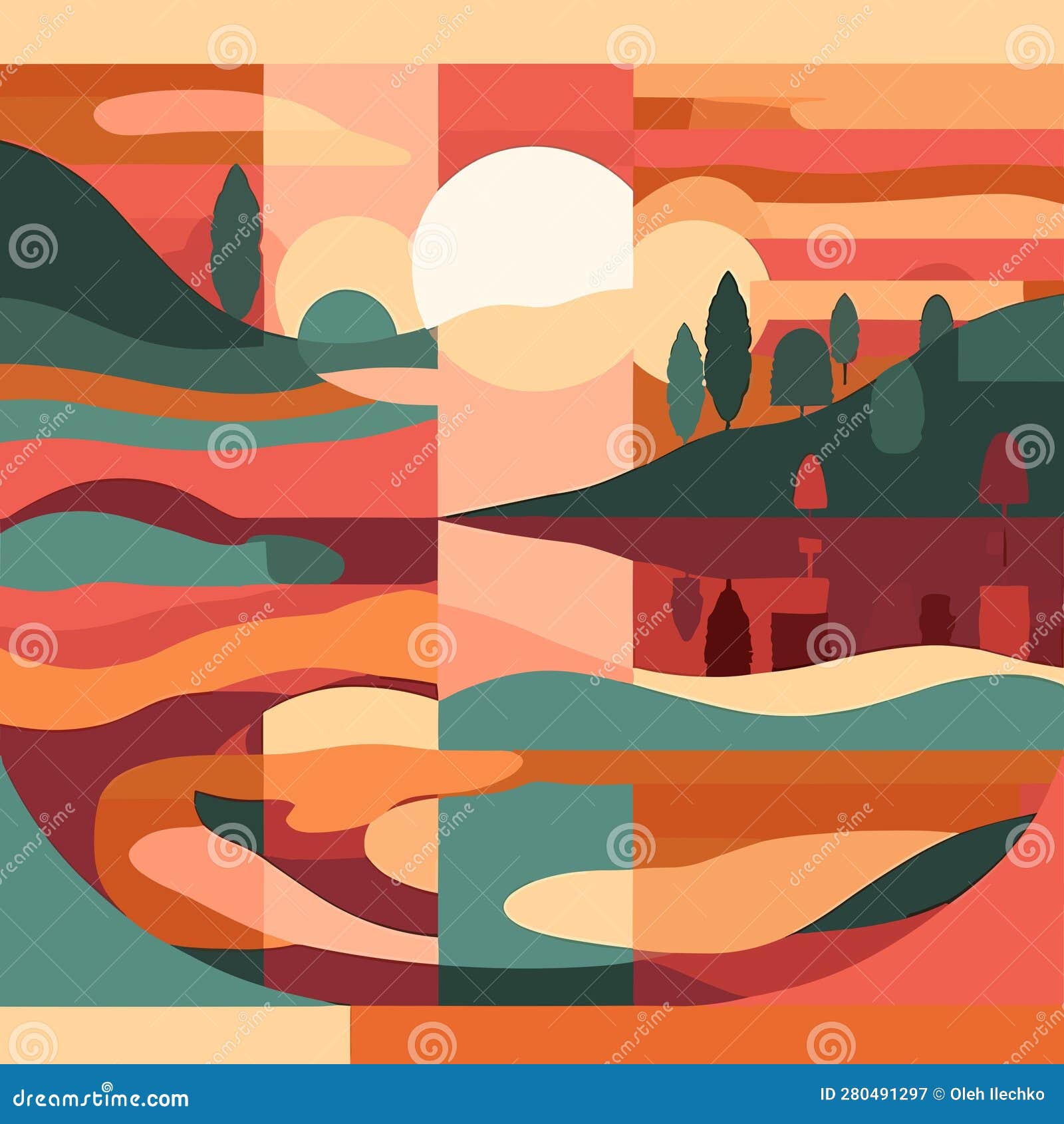 Abstract Landscape Sunset Pattern Vector Illustration Illustration ...
