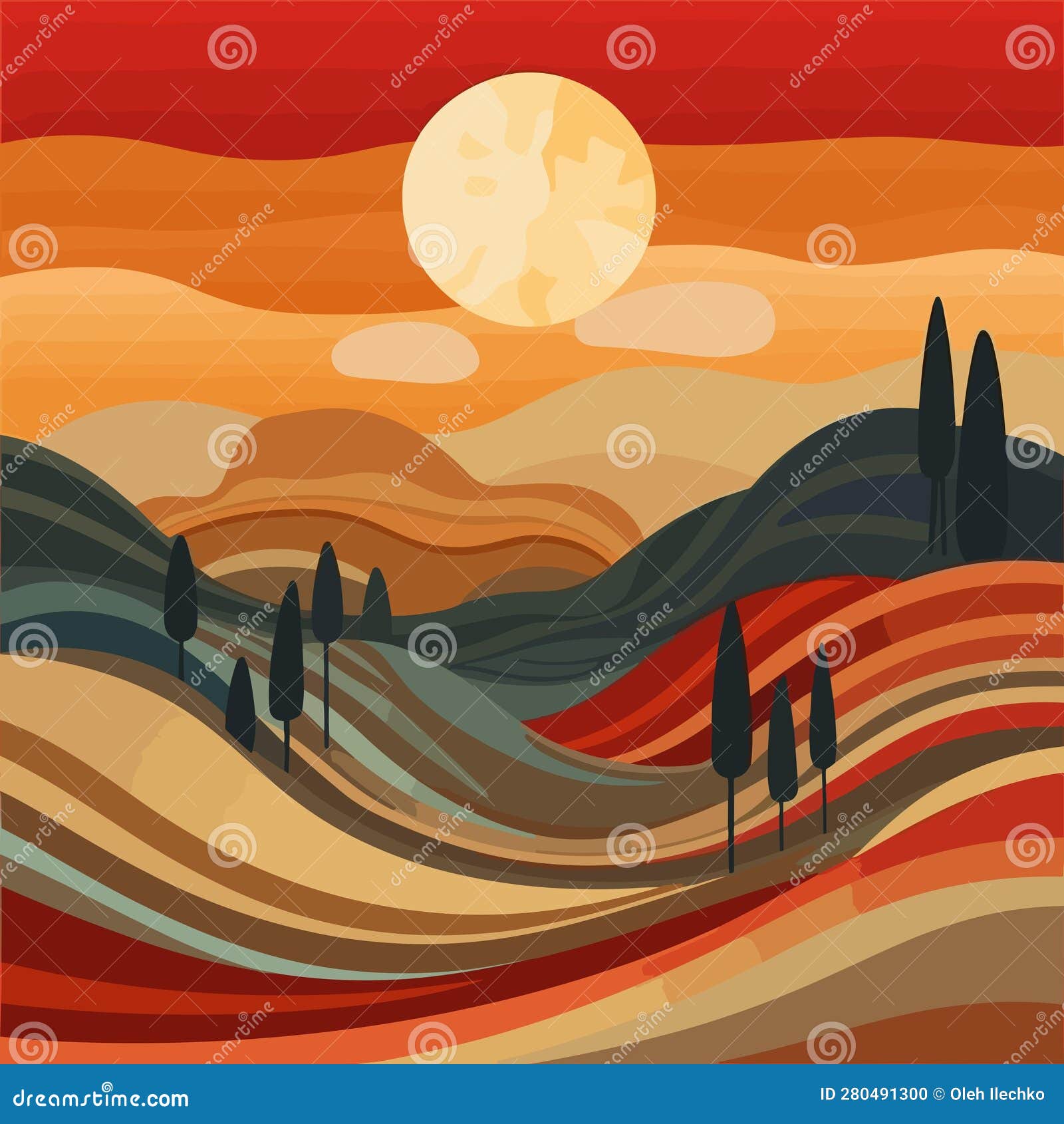 Abstract Landscape Sunset Pattern Vector Illustration Illustration ...