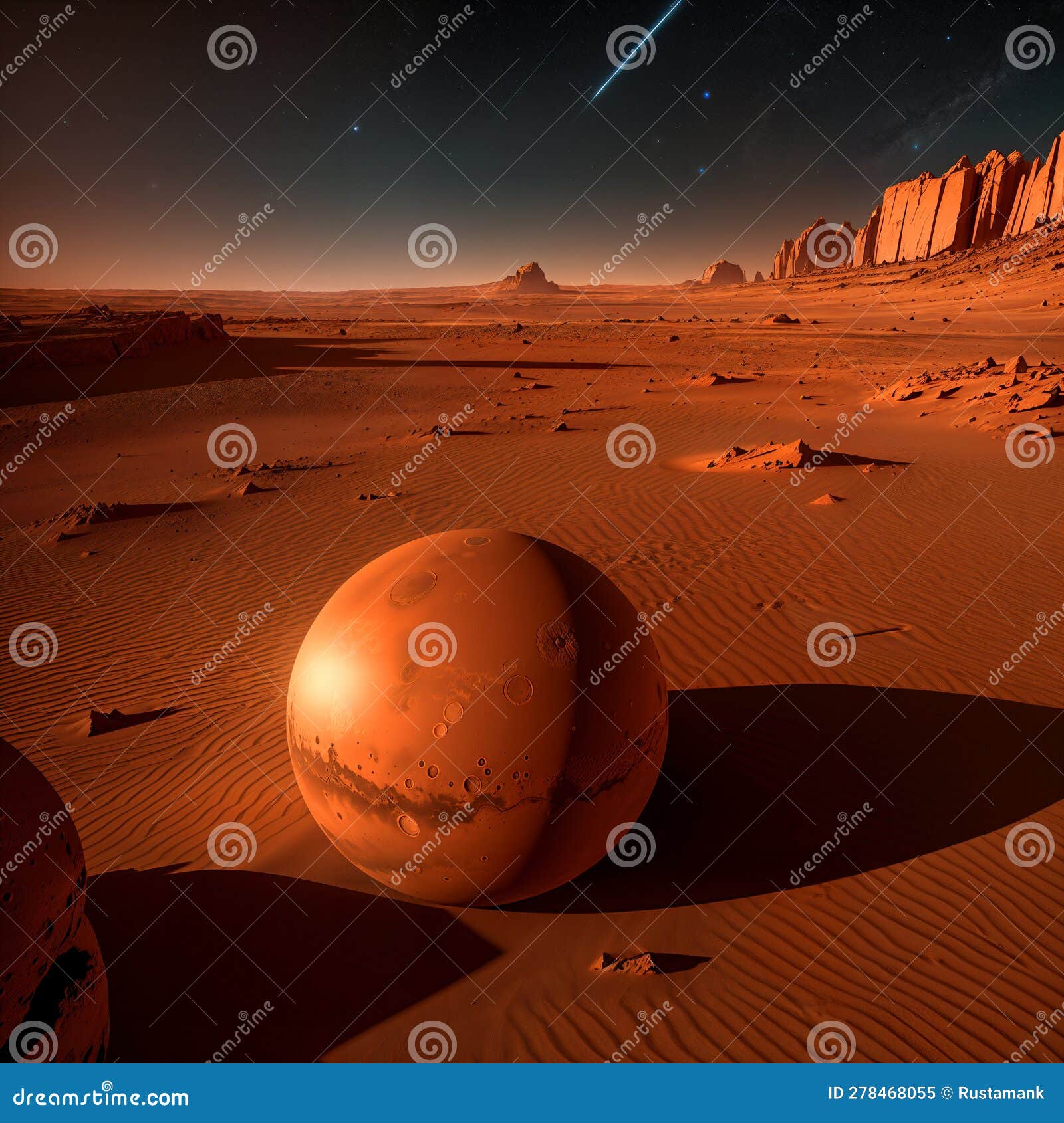 Abstract Landscape on the Surface of the Planet Mars with a Planet ...