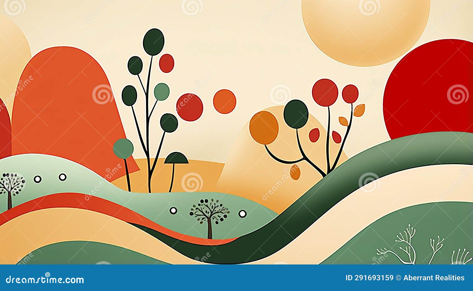 An Abstract Landscape with Trees and Hills Stock Illustration ...