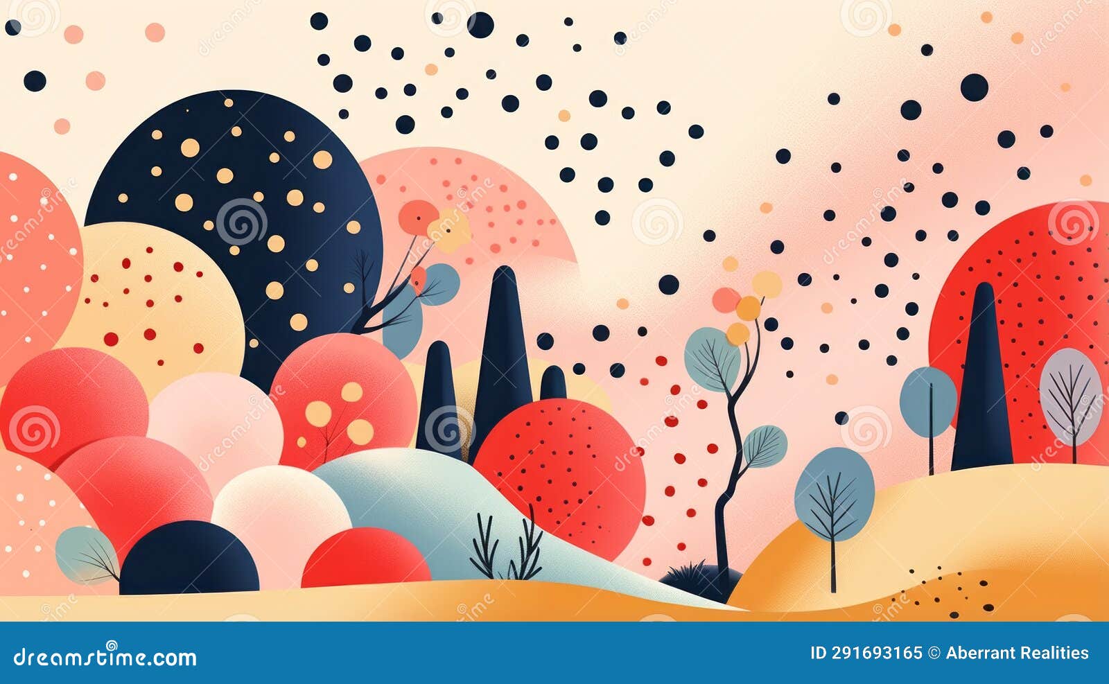 An Abstract Landscape with Trees and Raindrops Stock Illustration ...
