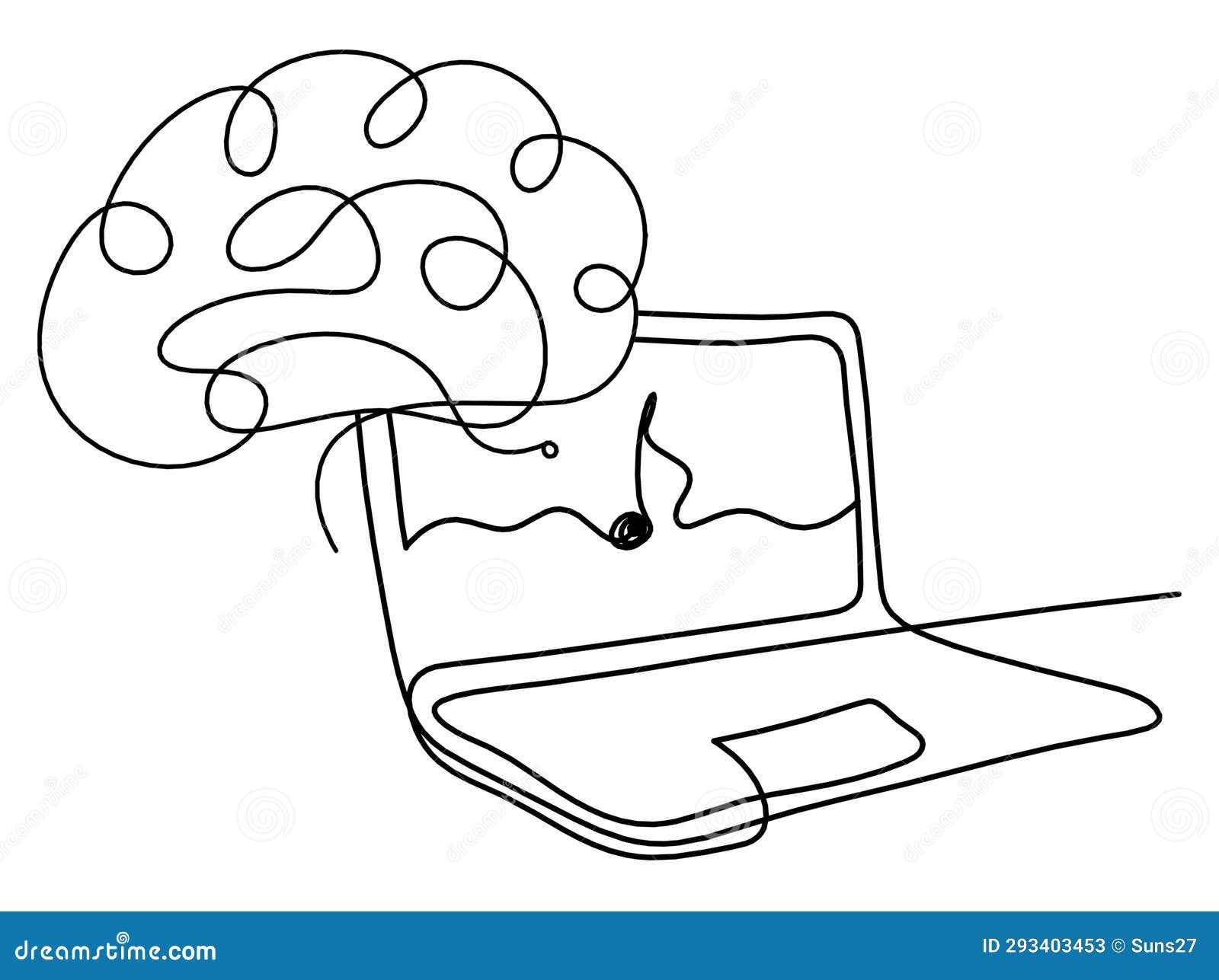 Abstract Laptop and Brain As Line Drawing on White Stock Illustration ...
