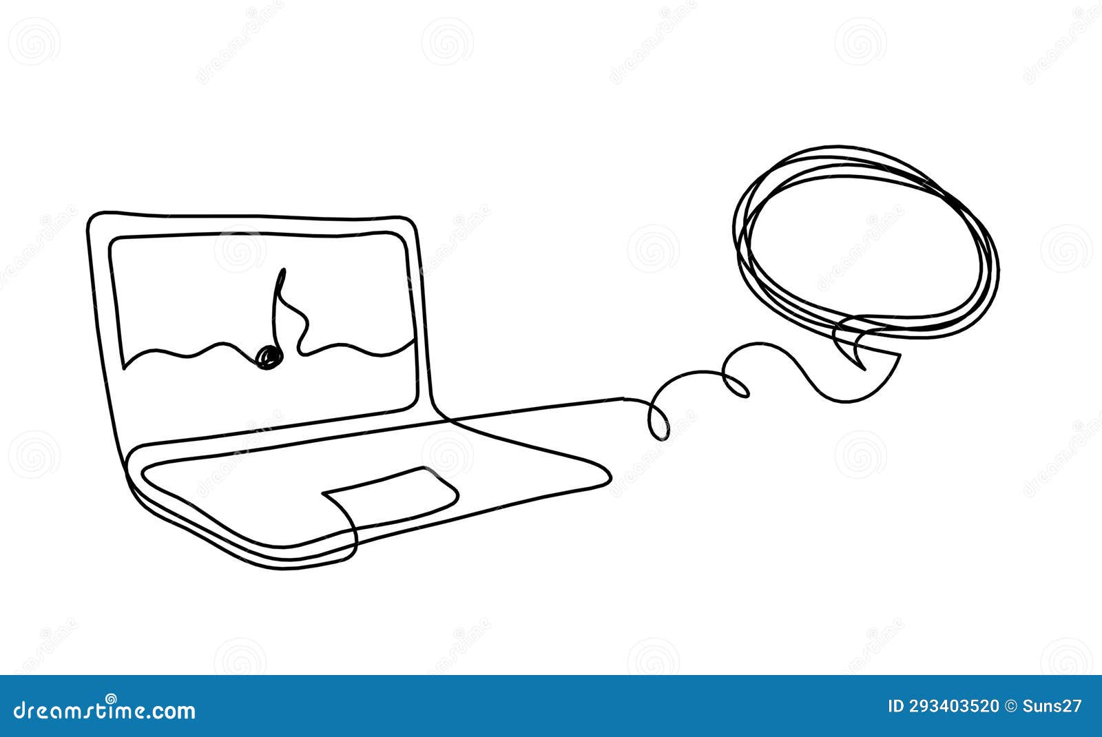 Abstract Laptop and Comment As Line Drawing on White Stock Illustration ...