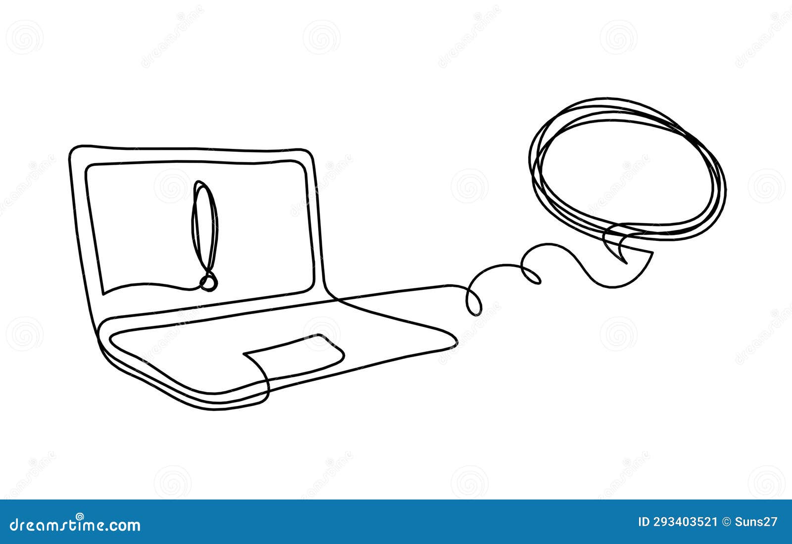 Abstract Laptop and Comment As Line Drawing on White Stock Illustration ...