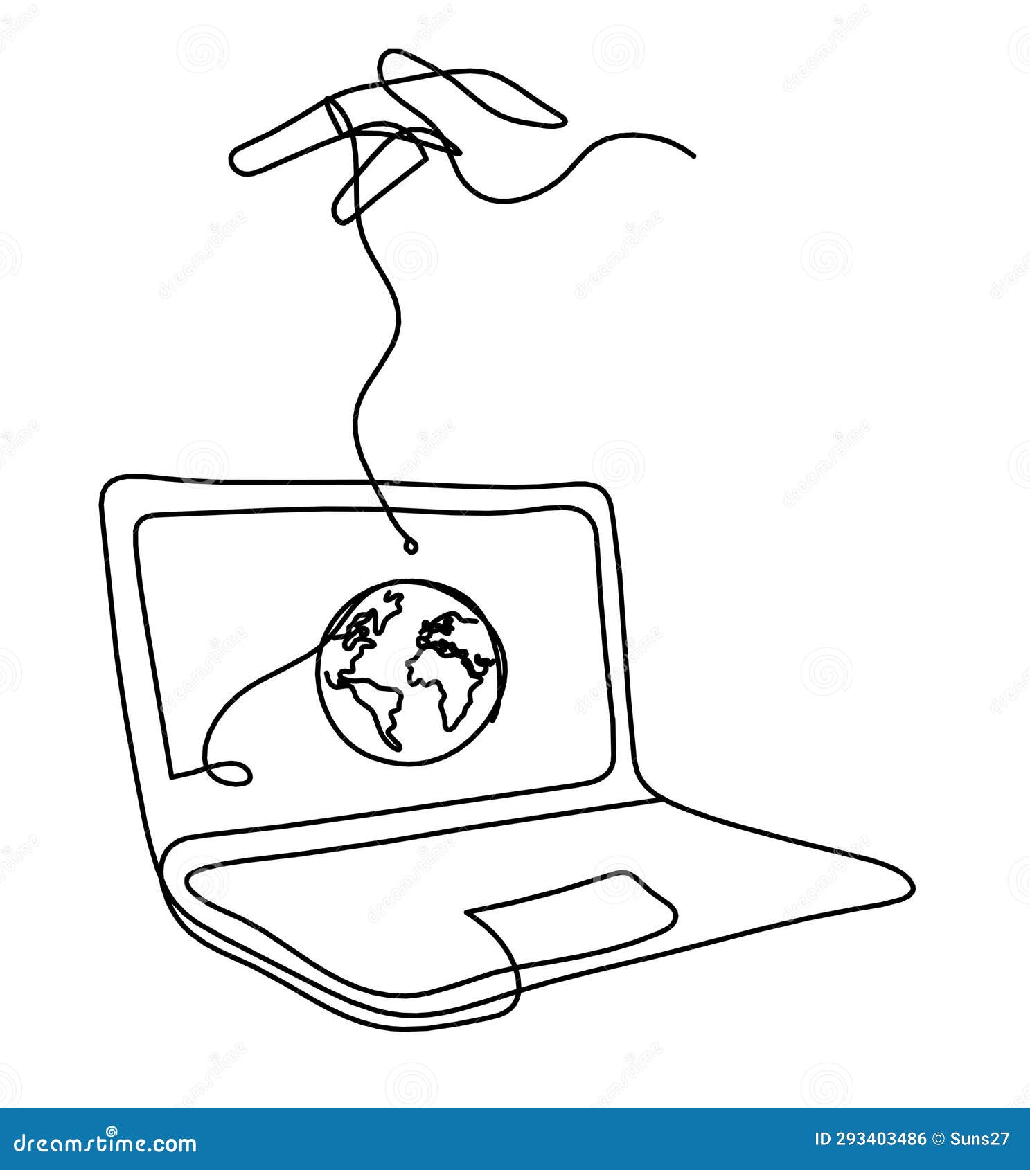 Abstract Laptop and Hand As Line Drawing on White Stock Illustration ...
