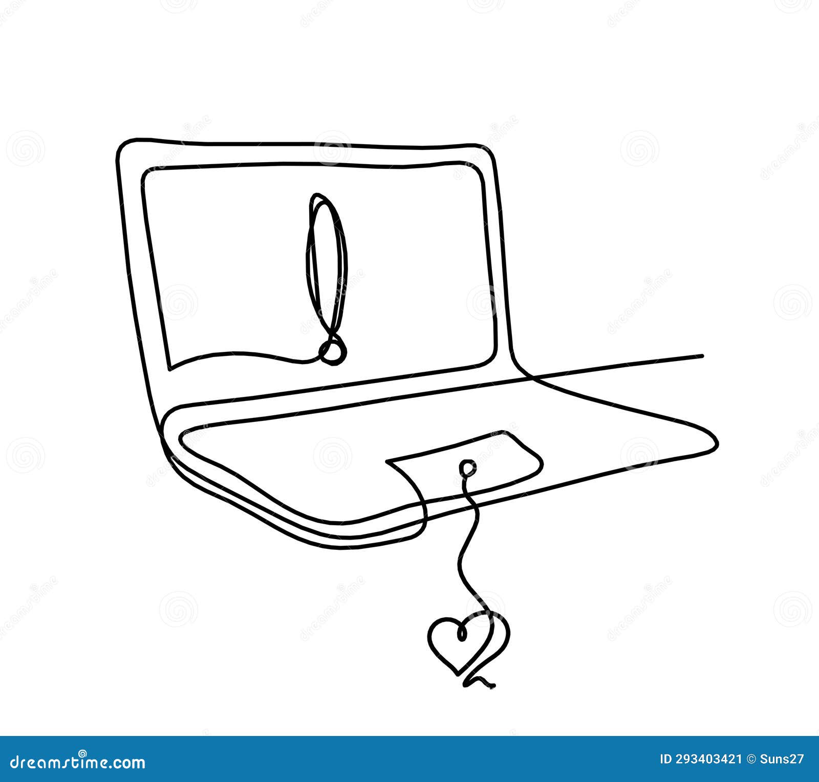 Abstract Laptop and Heart As Line Drawing on White Stock Illustration ...