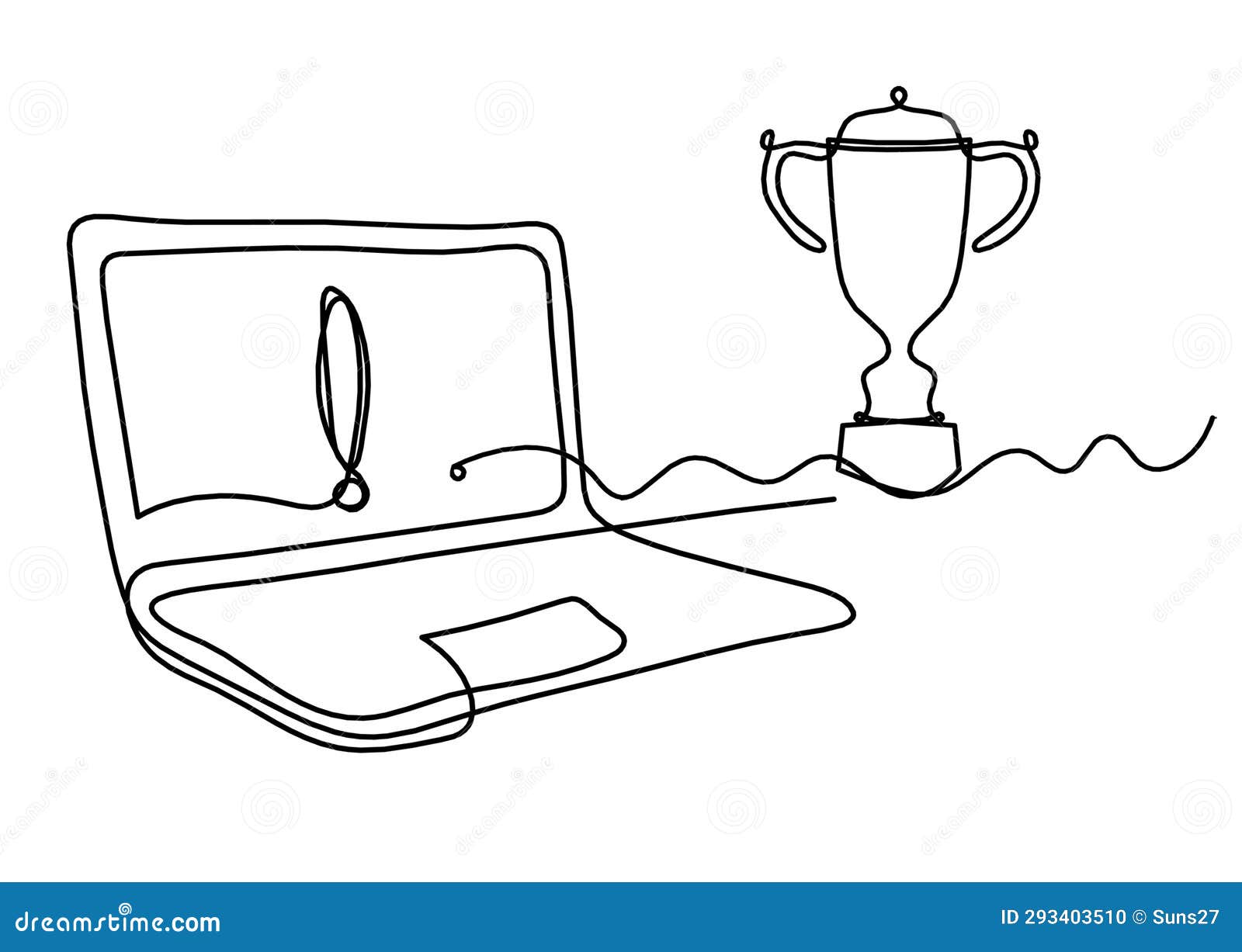 Abstract Laptop and Trophy As Line Drawing on White Stock Illustration ...