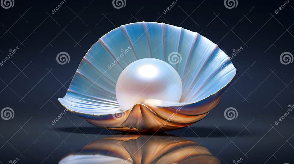 Abstract Large Pearl in a Shell Black Background. AI Generated Stock ...