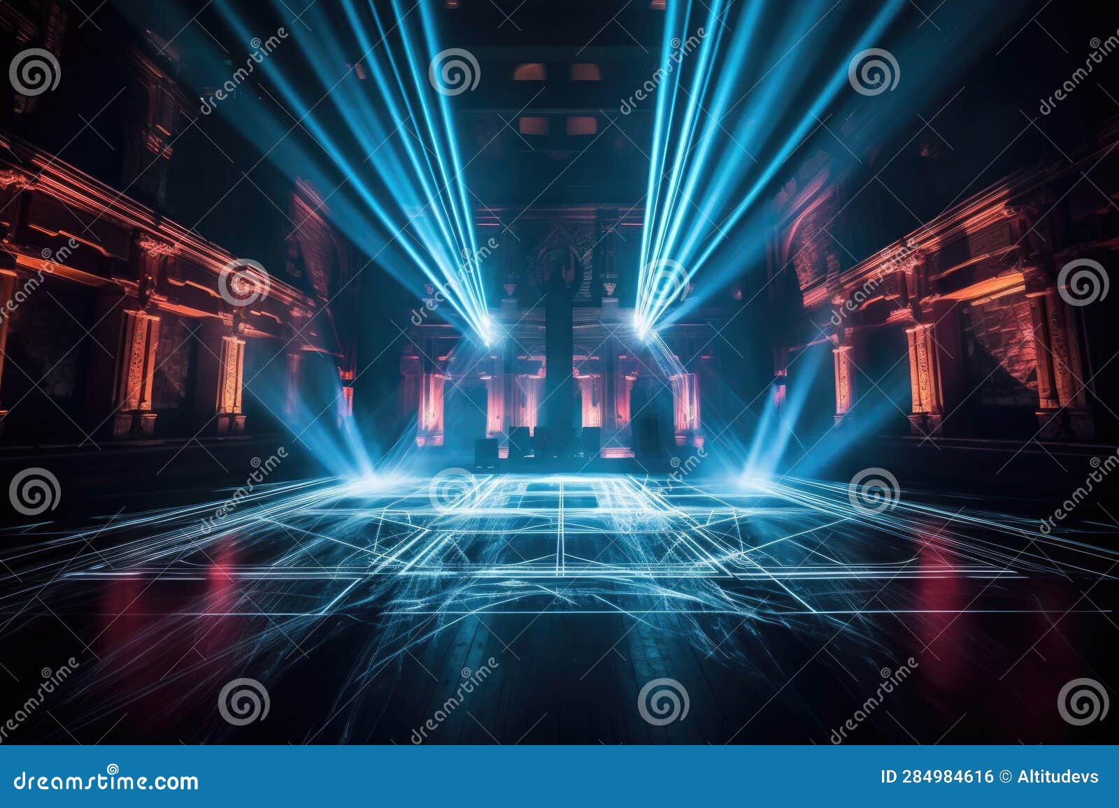 Abstract Laser Light Patterns on a Smoke-filled Stage Stock ...