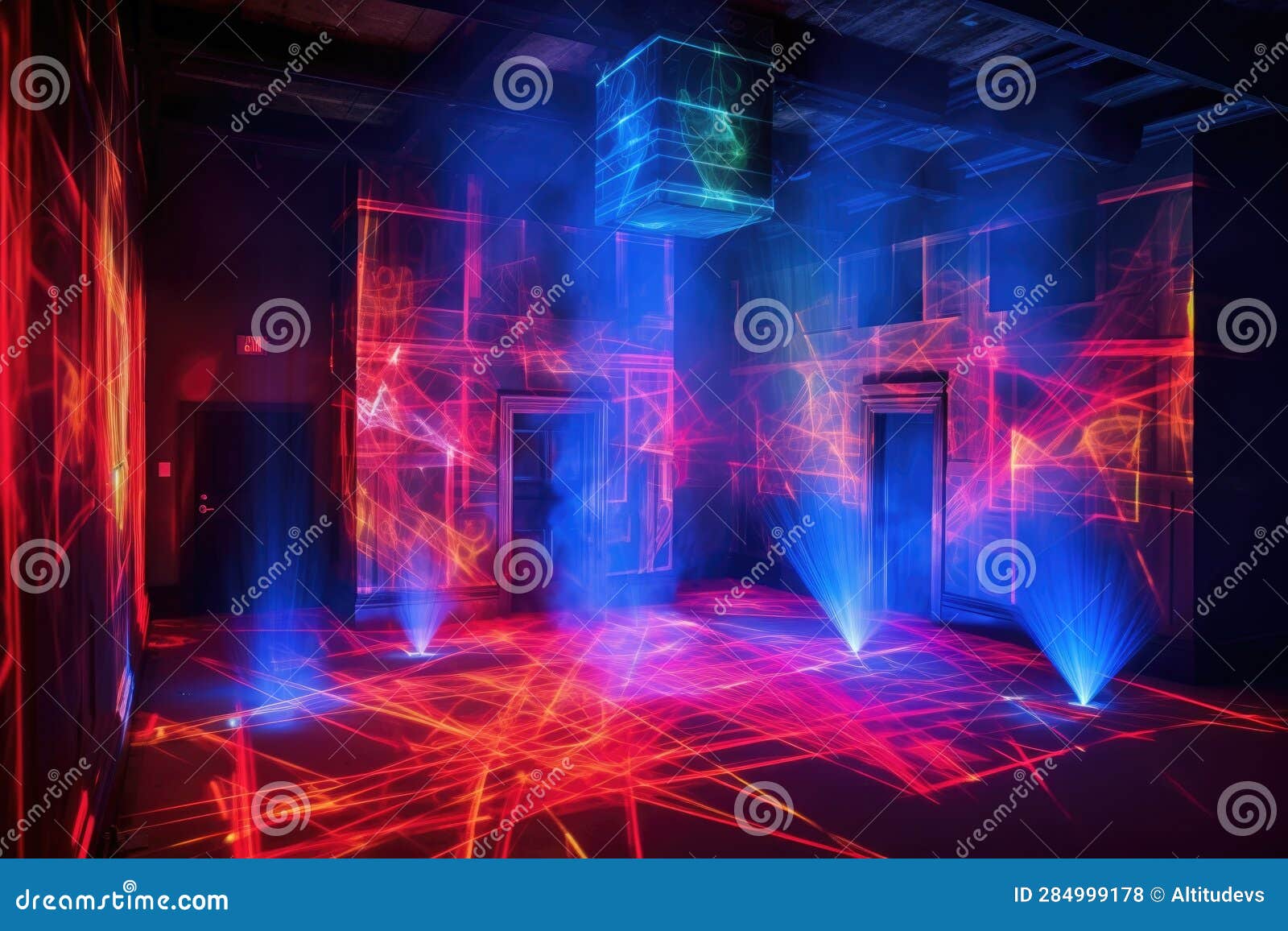 Abstract Laser Patterns on a Smoke-filled Stage Stock Illustration ...