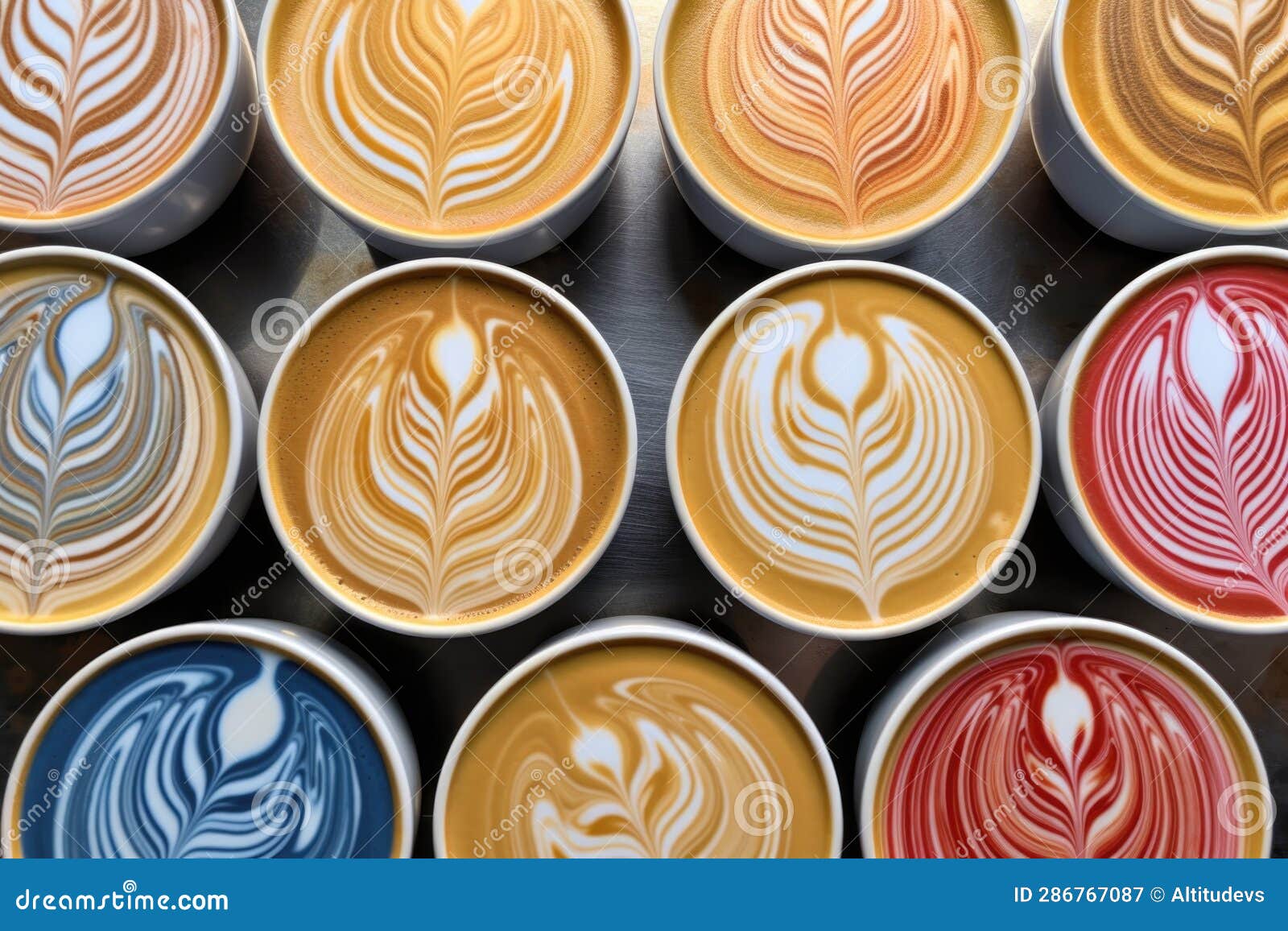 Abstract Latte Art Patterns in Multiple Cups Stock Image - Image of ...