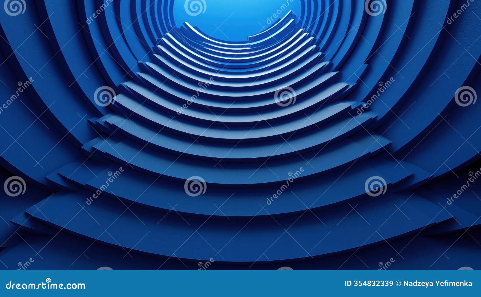 Abstract Layered Blue Architectural Curves Forming Tunnel-like ...