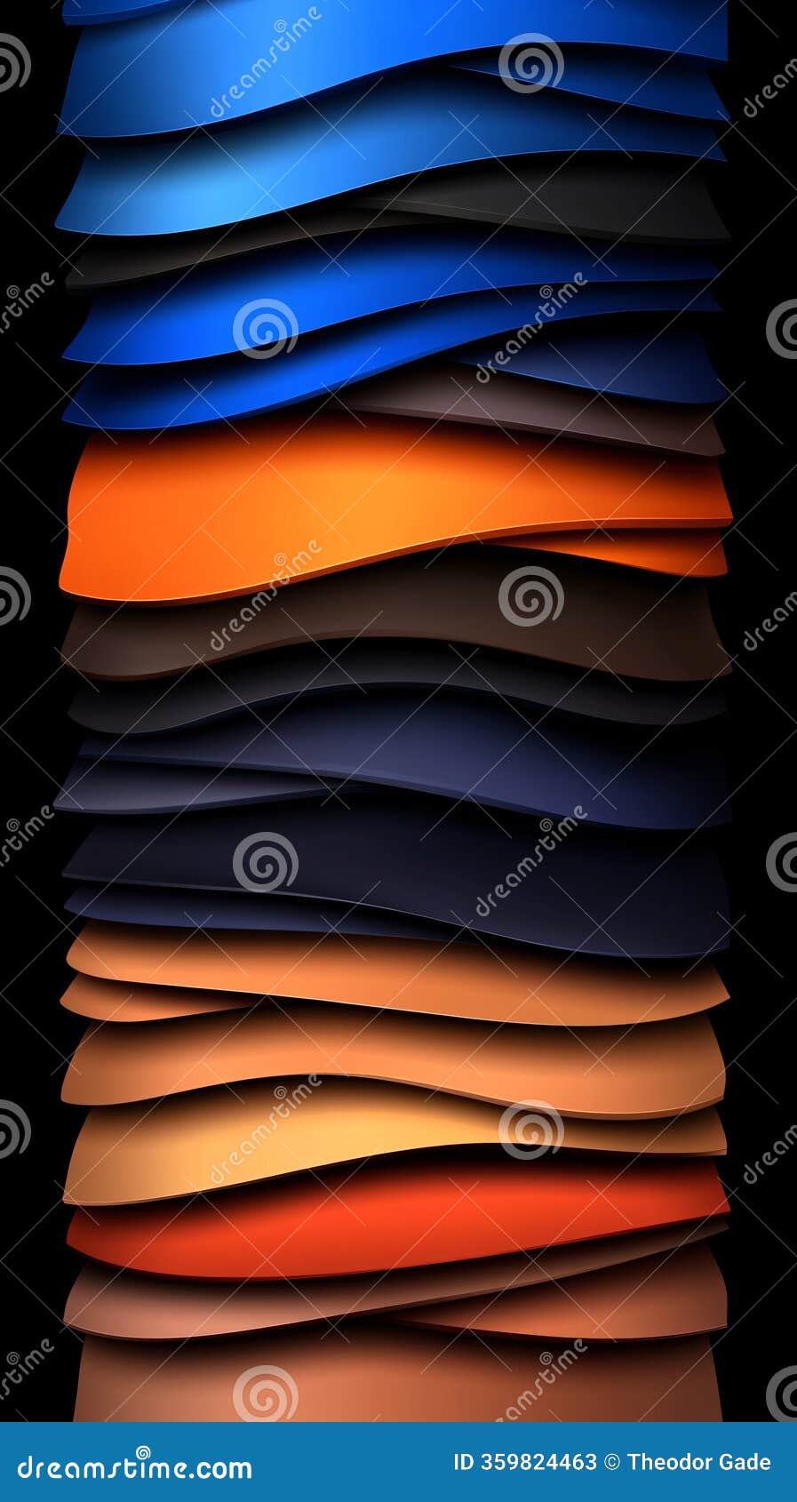 Abstract Layers of Colorful Curves Forming a Vertical Stack on Black ...