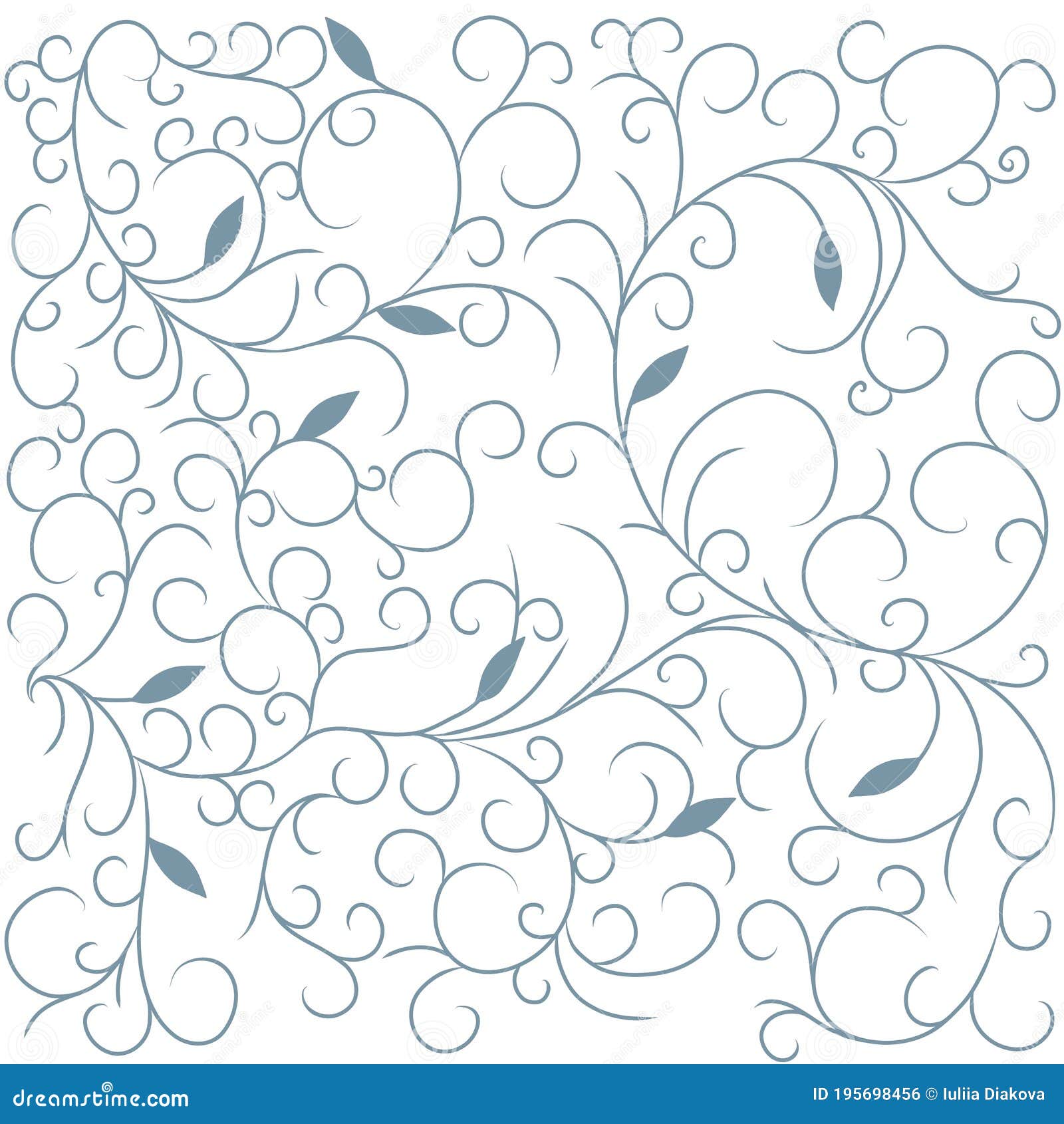 Abstract Leafy Curls Patterns in Blue Tones Stock Illustration ...