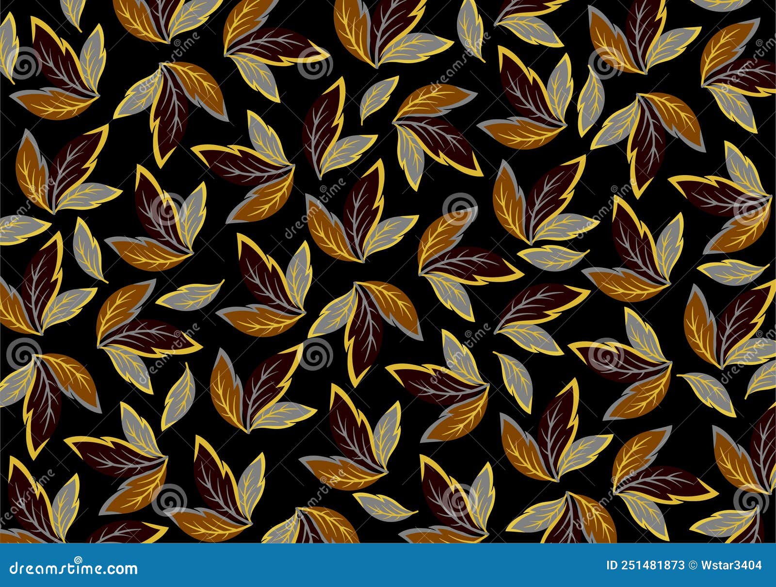 Retro Style Abstract Leafy Pattern on Black Background Stock Vector ...