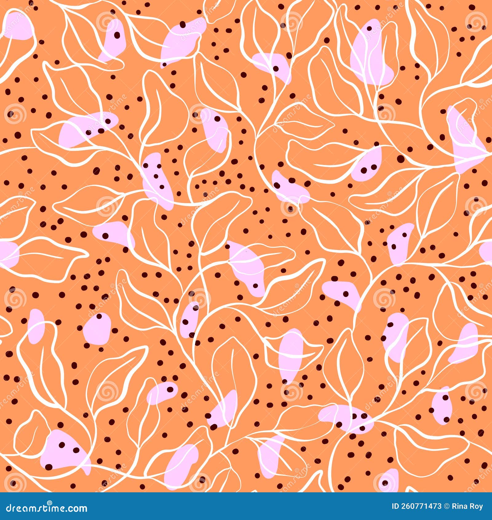 Abstract Leaves Seamless Pattern Design on Orange Background Stock ...